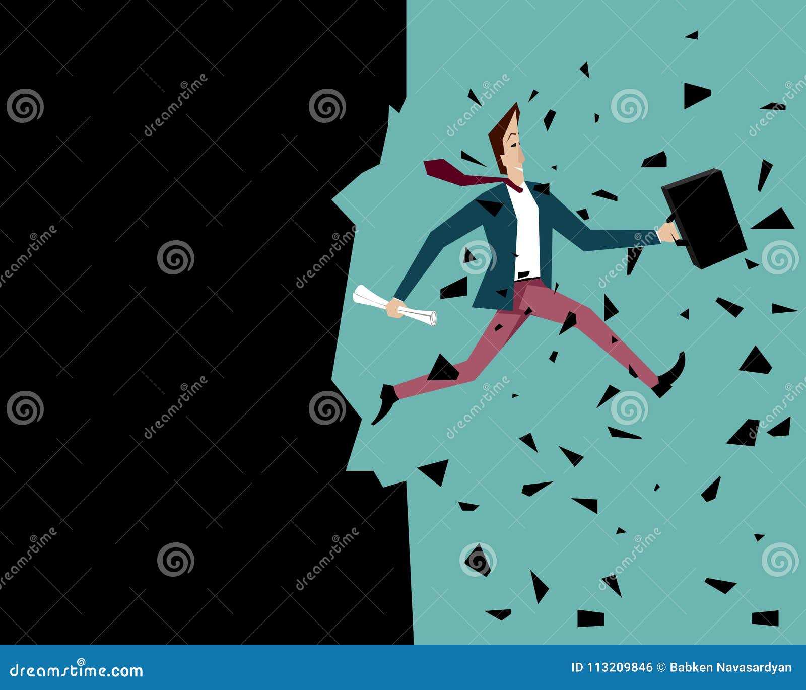 Man Jumps Beyond His Own Limits: Breaking Wall Stock Vector ...