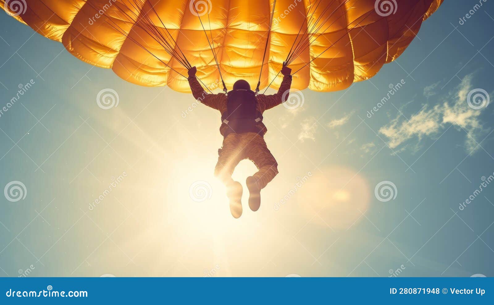 Man Jumps with Parachute. Generative AI. Stock Illustration ...