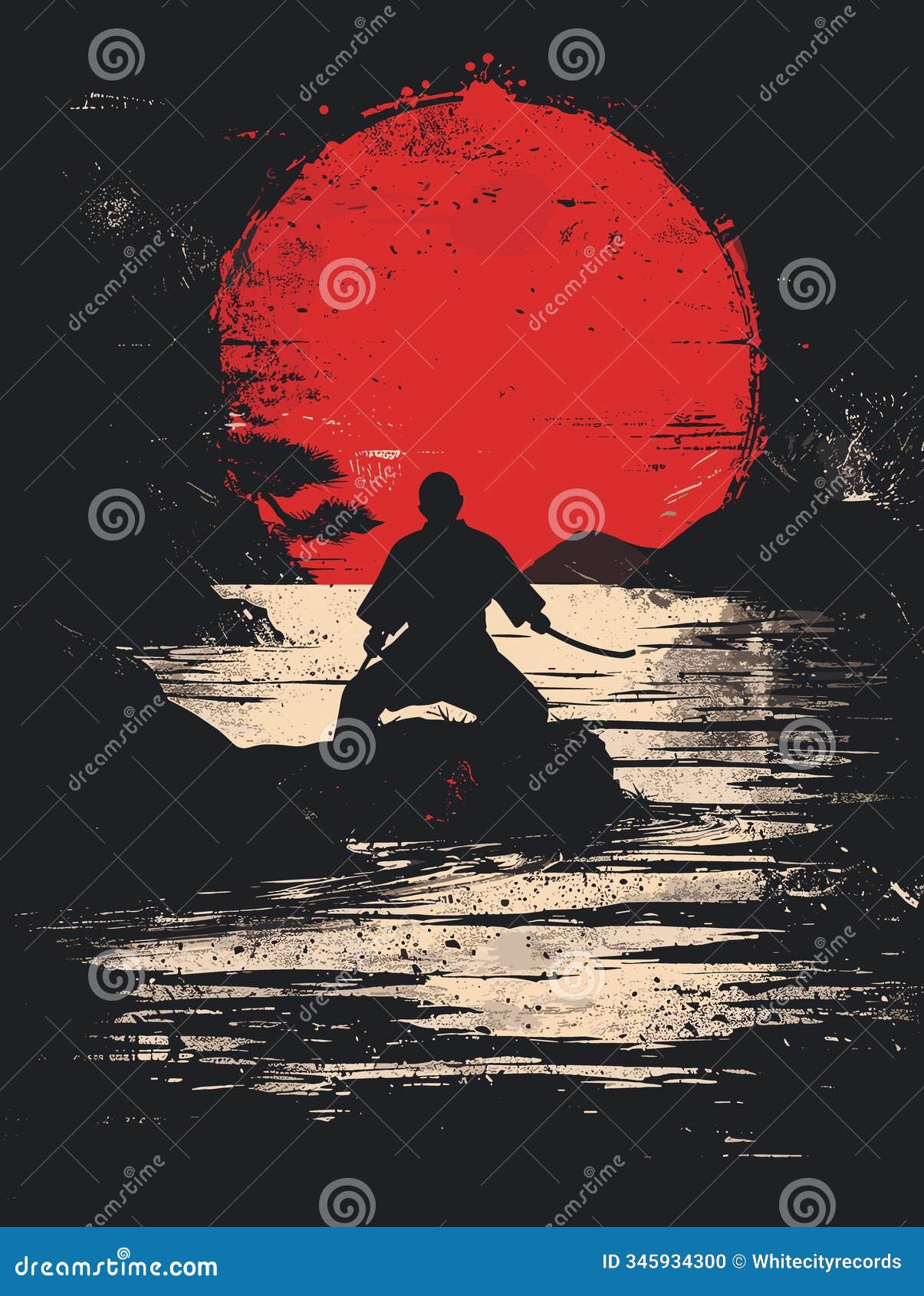 Man in a Karate Uniform is Standing in Front of a Red Sun Stock Vector ...