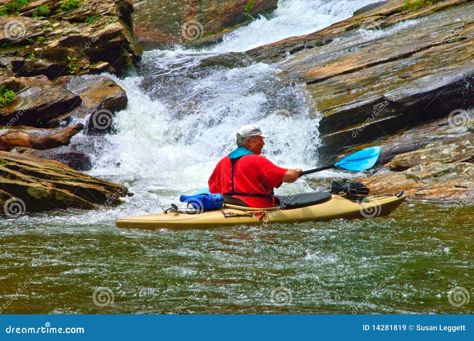 Man in Kayak at a Waterfall Stock Image - Image of enjoyment, active ...