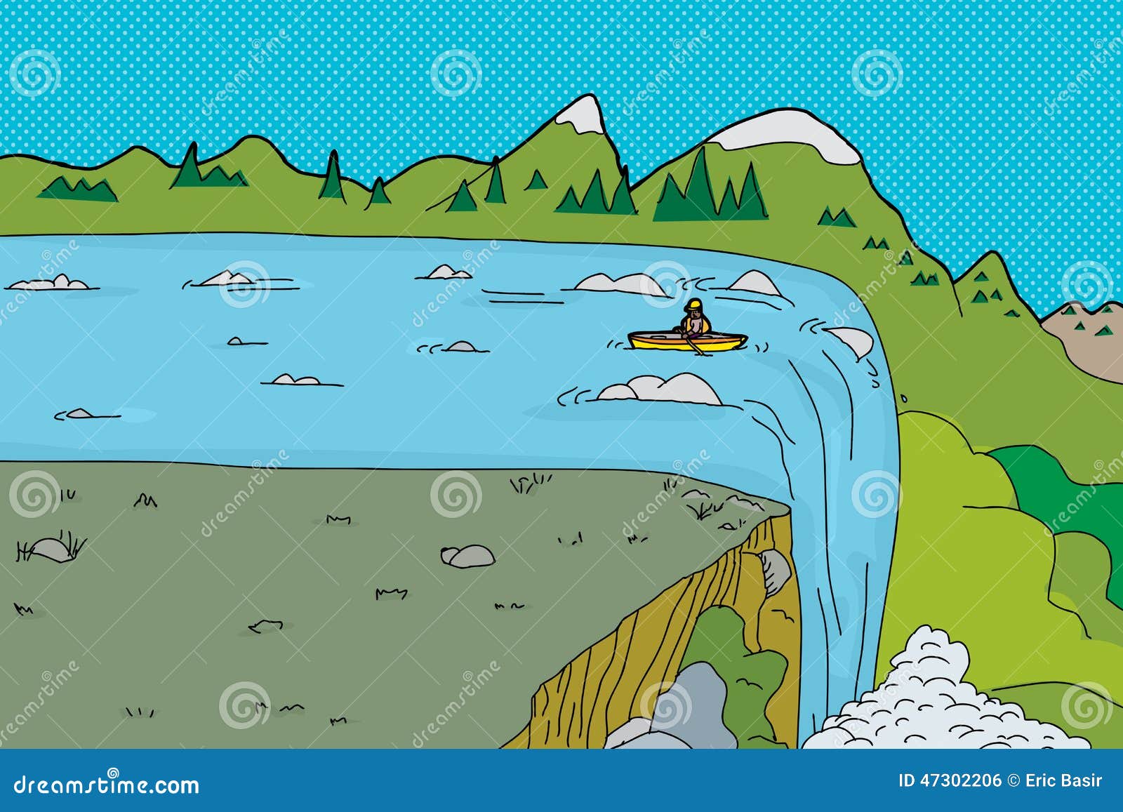 Man in Kayak at Waterfall stock vector. Illustration of cliff - 47302206
