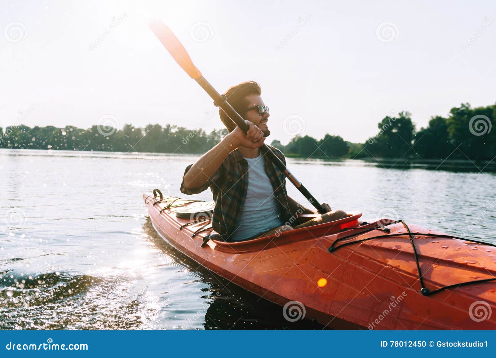 Man kayaking. stock photo. Image of nautical, action - 78012450