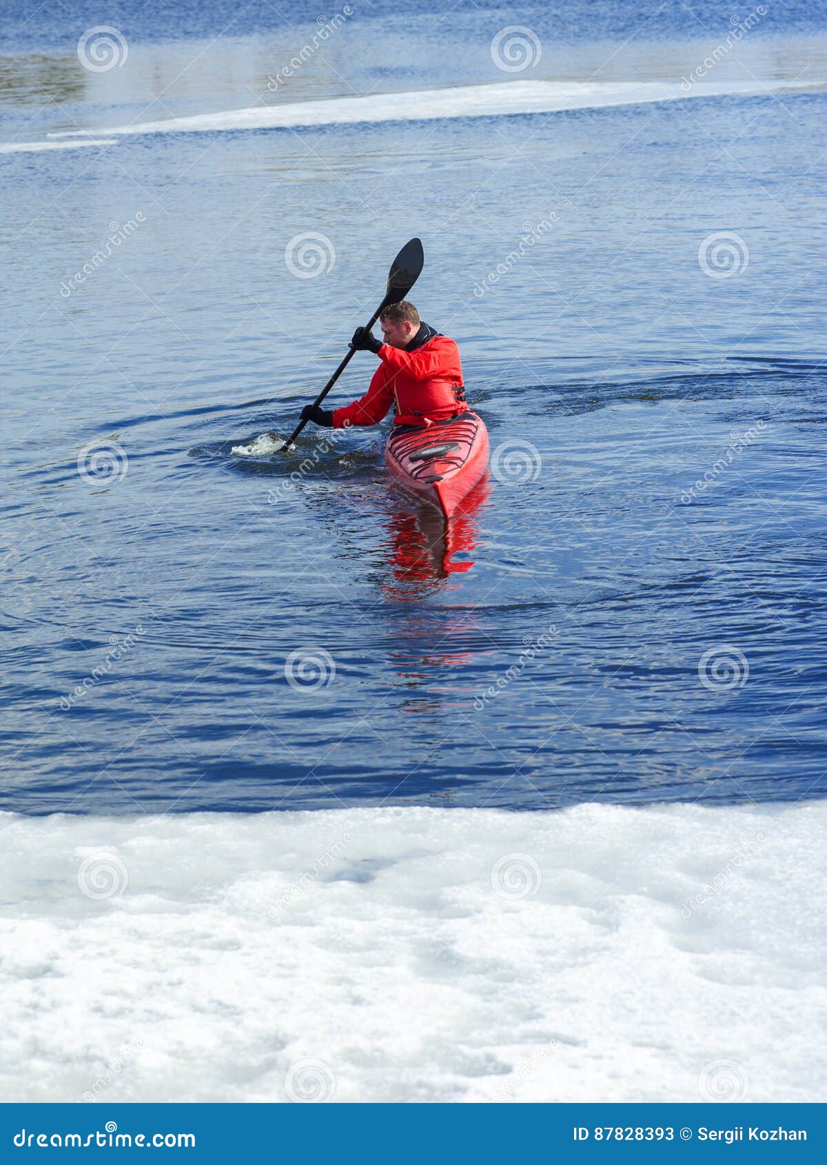 Man Kayaking on a Red Kayak on Excursions in Nature Stock Image - Image ...