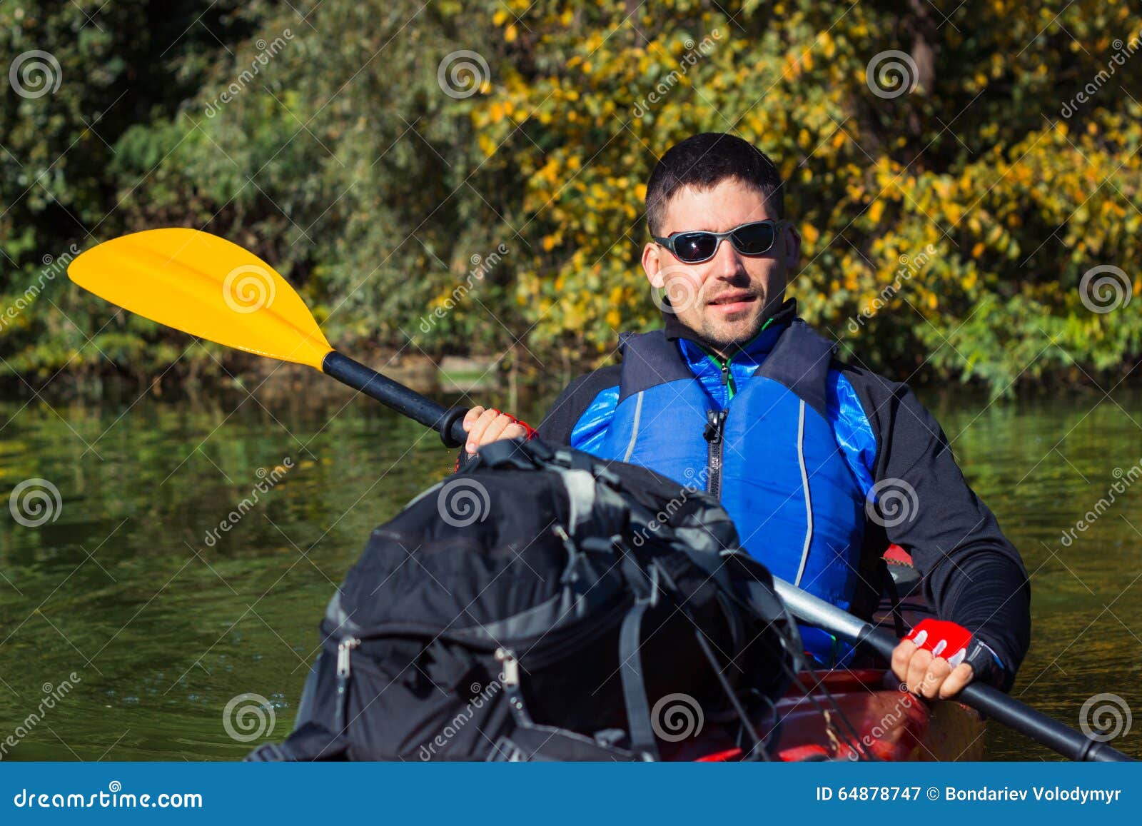 The Man is Kayaking on the River. Stock Image - Image of lifestyle ...
