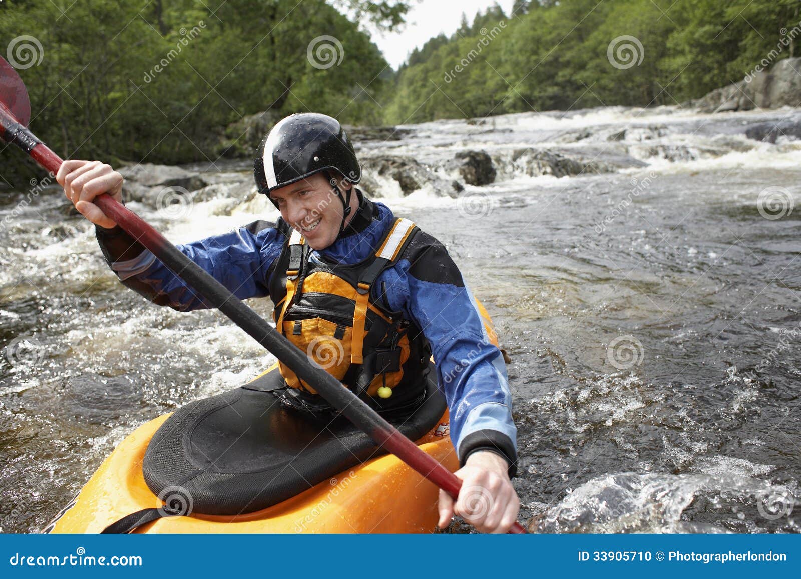 Man kayaking in river stock photo. Image of adult, paddle - 33905710