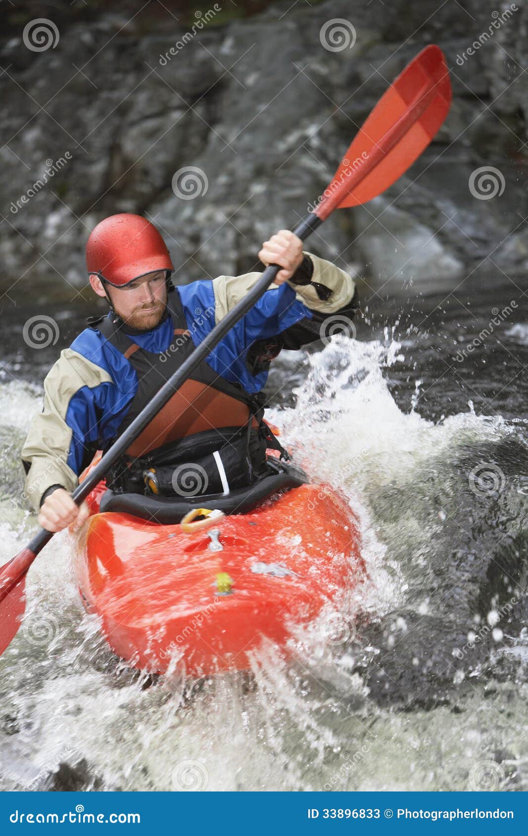 Man kayaking in river stock image. Image of challenge - 33896833