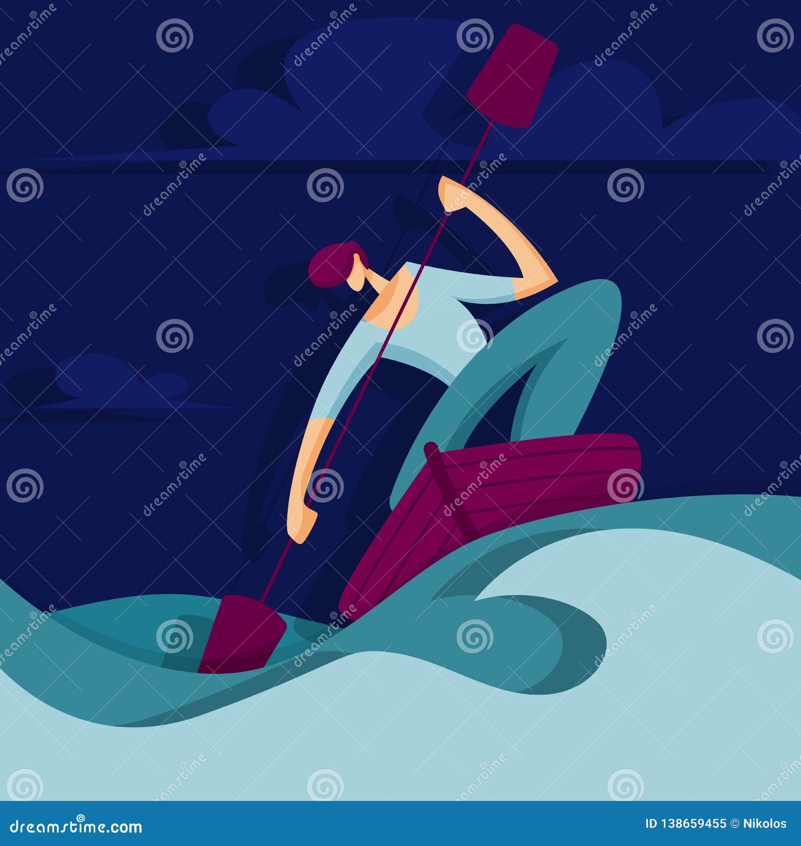 Man kayaking in sea stock vector. Illustration of healthy - 138659455