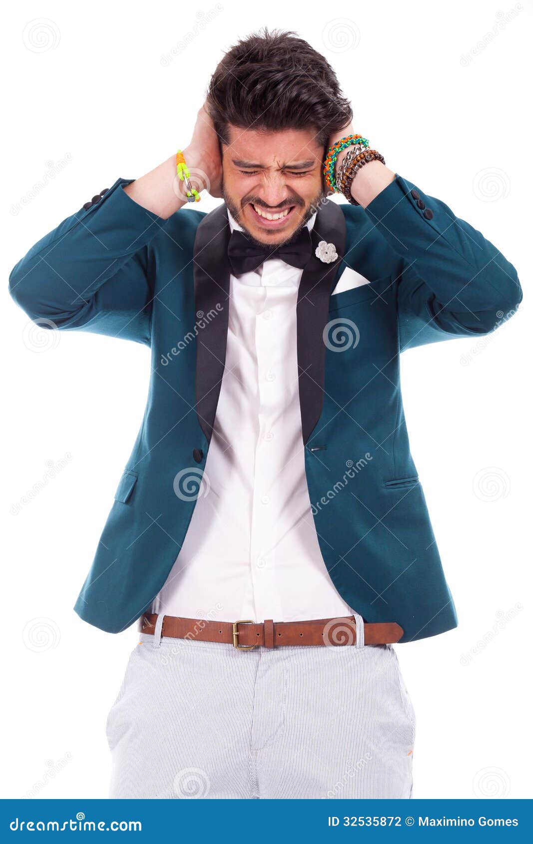 Man keeping his ears shut stock photo. Image of closed - 32535872