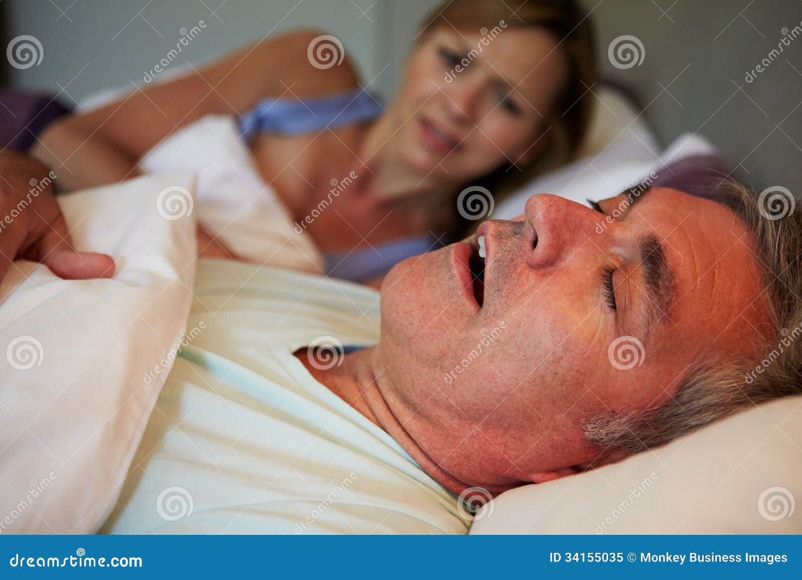 Man Keeping Woman Awake in Bed with Snoring Stock Image - Image of male ...