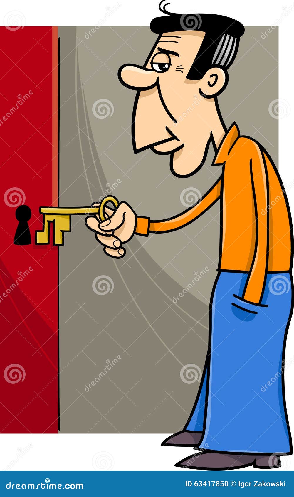 Man with key cartoon stock vector. Illustration of caricature - 63417850