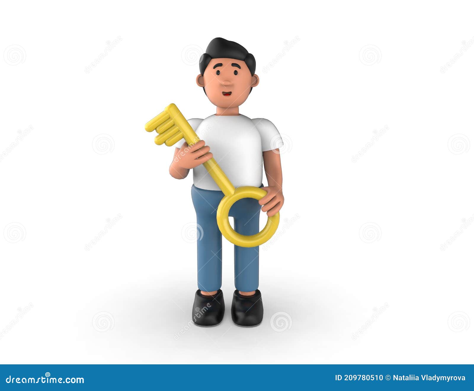 Man with Key in Hand 3D-rendering Stock Illustration - Illustration of ...