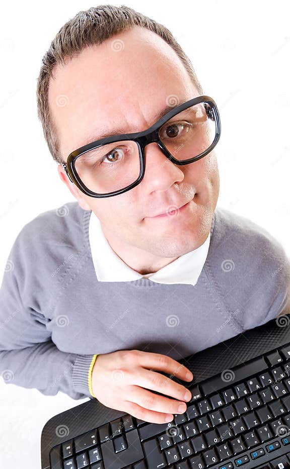 Man with keyboard stock photo. Image of emotions, black - 28769776