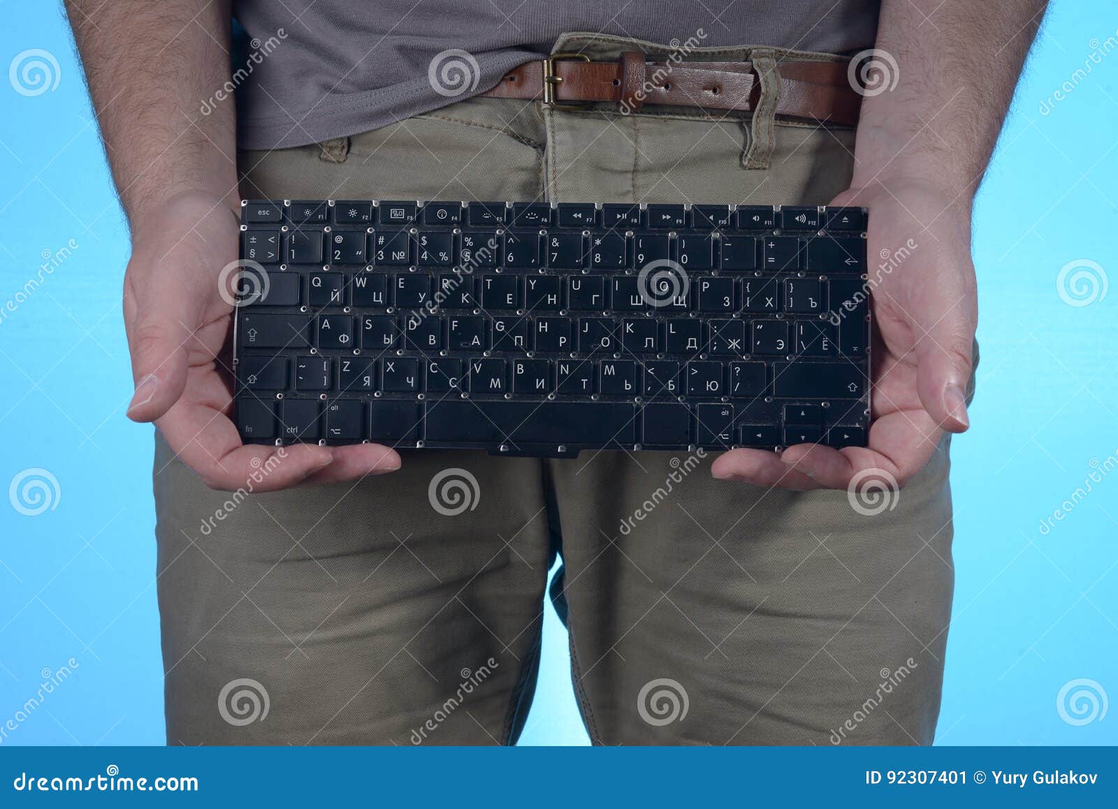 Man with keyboard in hands stock image. Image of email - 92307401