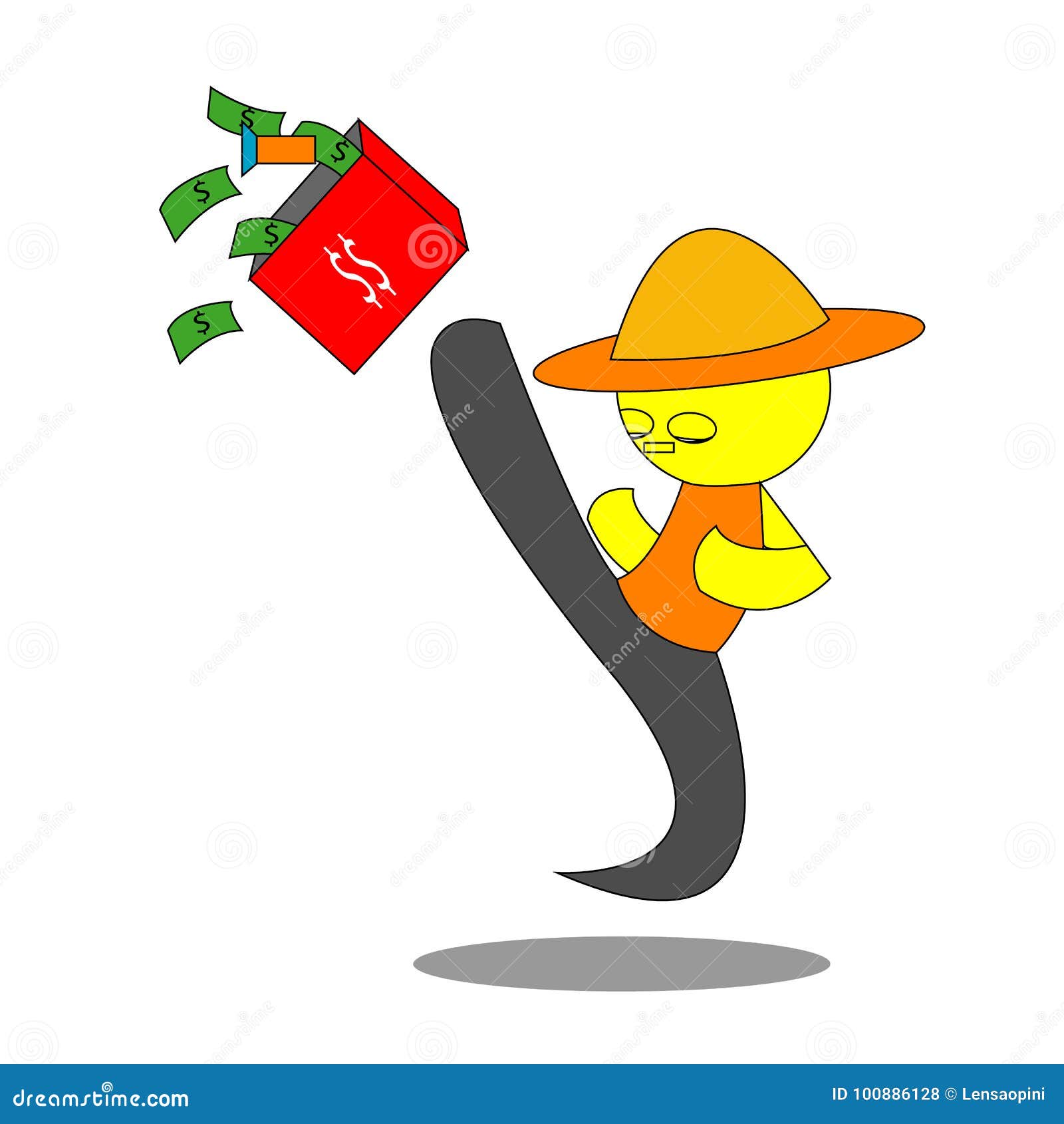 Man kick the money box stock vector. Illustration of artwork - 100886128