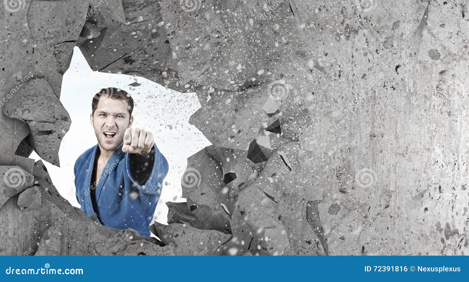 Man in Kimono Breaking Wall Stock Photo - Image of hand, cement: 72391816