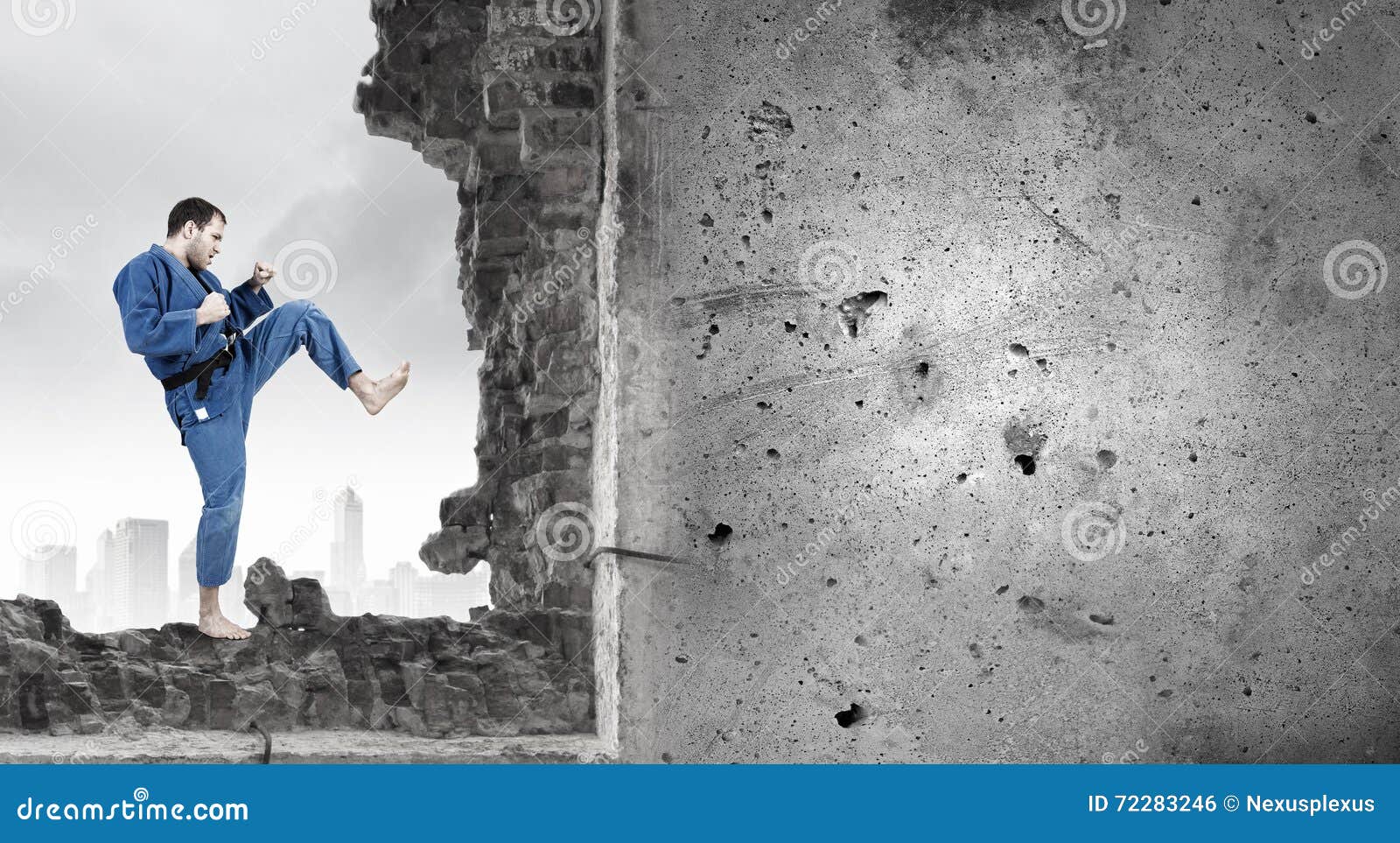 Man in Kimono Breaking Wall Stock Photo - Image of male, karate: 72283246
