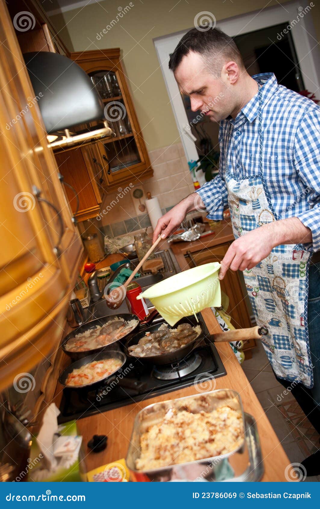 Man in kitchen stock image. Image of caucasian, apron - 23786069