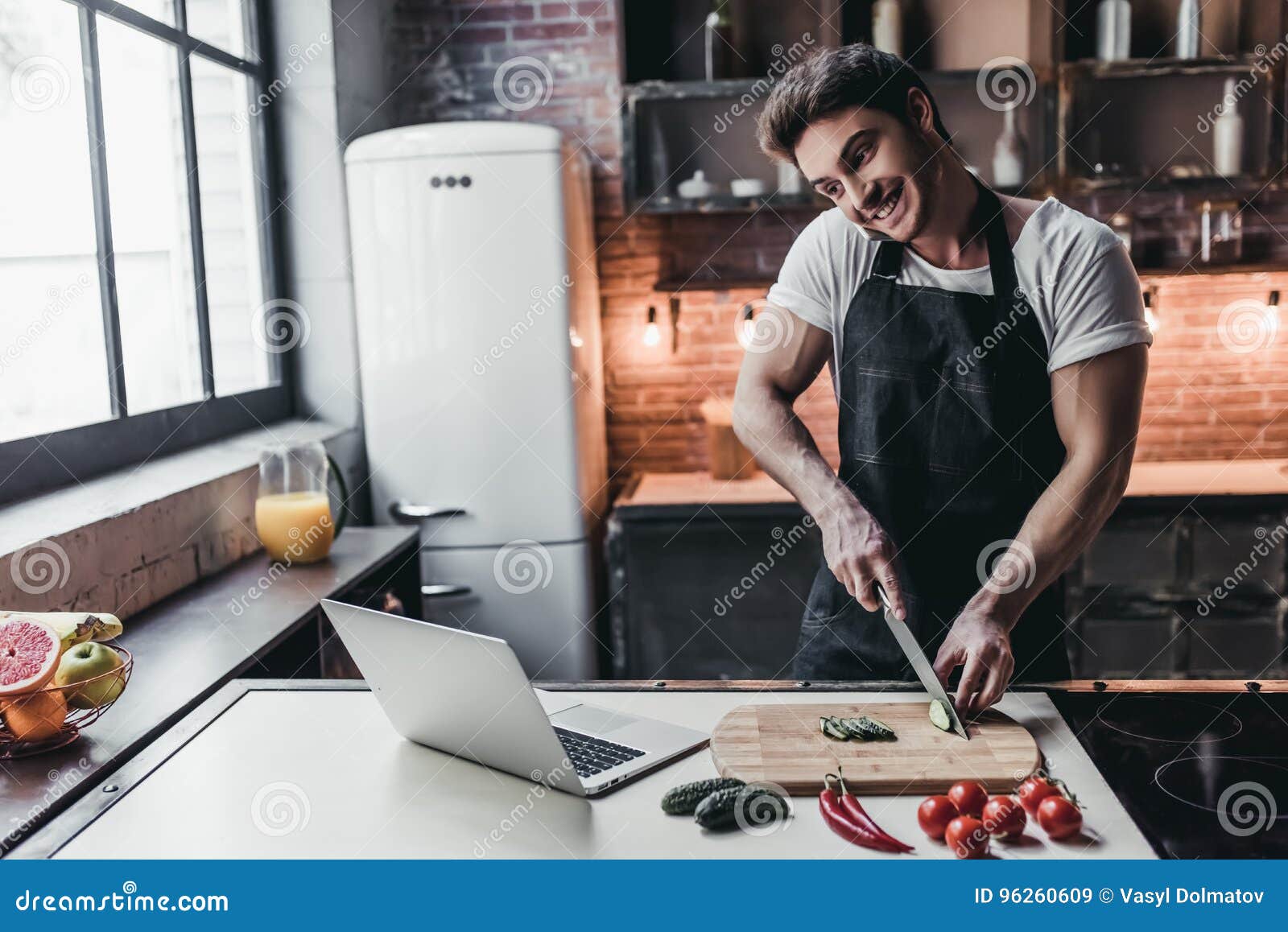 Man on kitchen stock image. Image of home, house, cheerful - 96260609