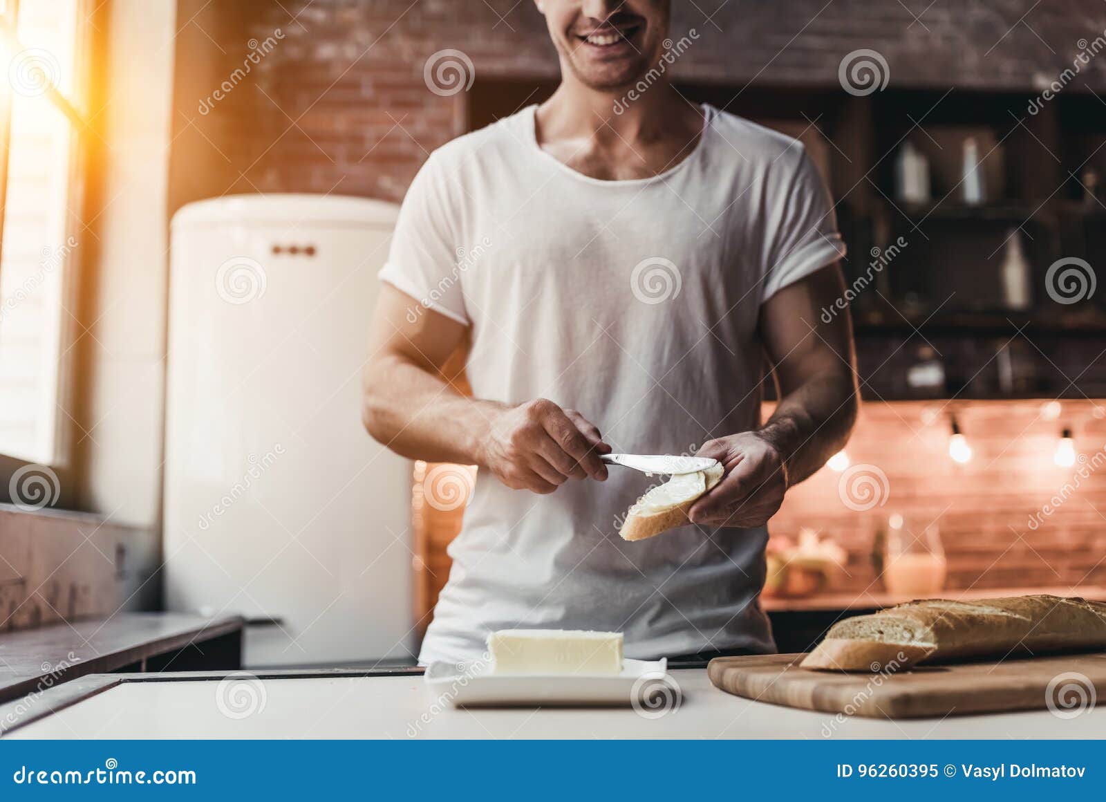 Man on kitchen stock image. Image of morning, person - 96260395