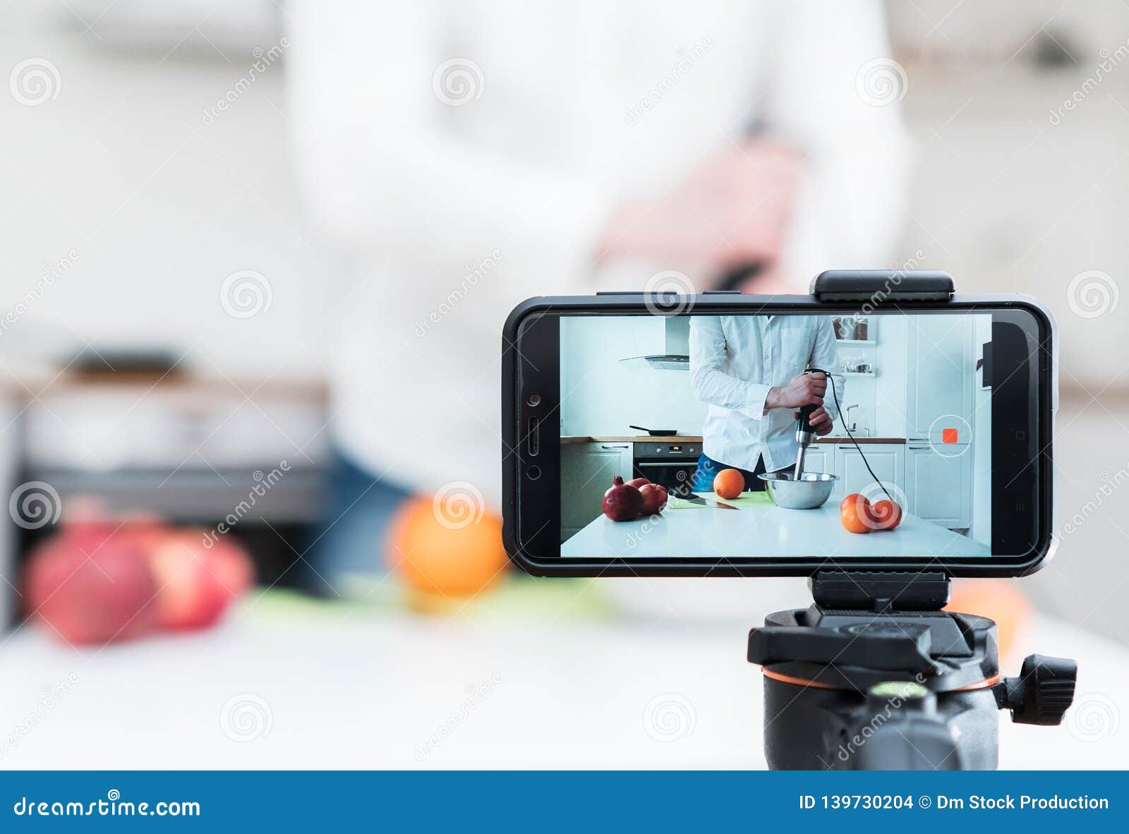 Man on the Kitchen Filming Video. Stock Photo - Image of earn, blog ...