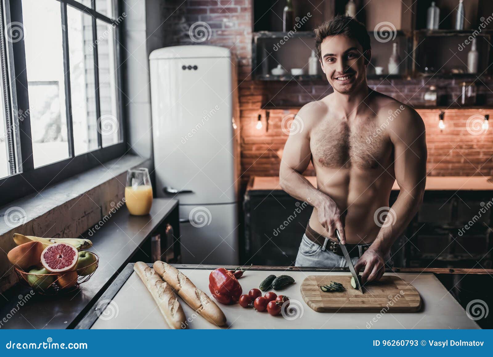 Man on kitchen stock image. Image of handsome, holding - 96260793
