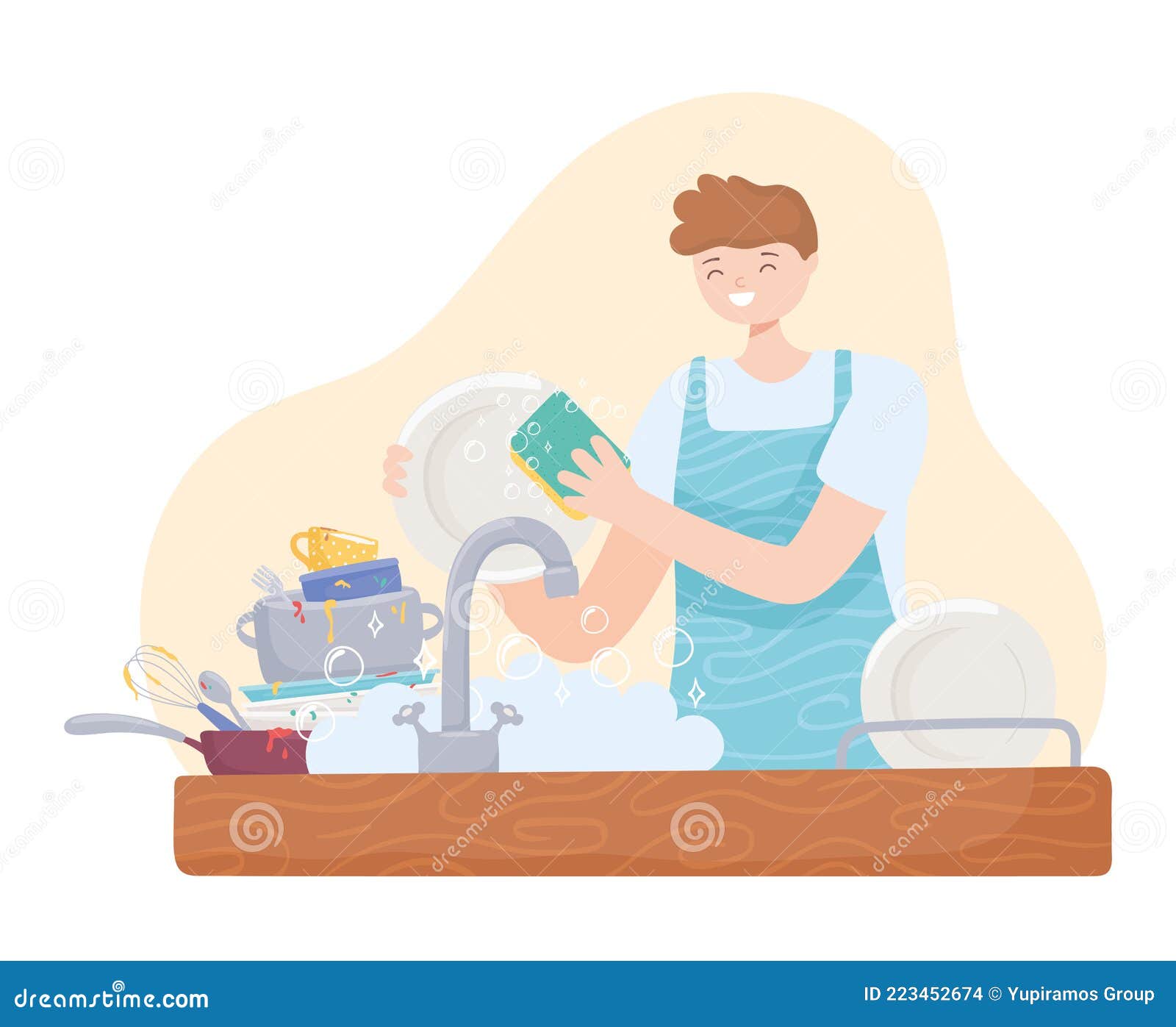 Man in the kitchen washing stock vector. Illustration of design - 223452674