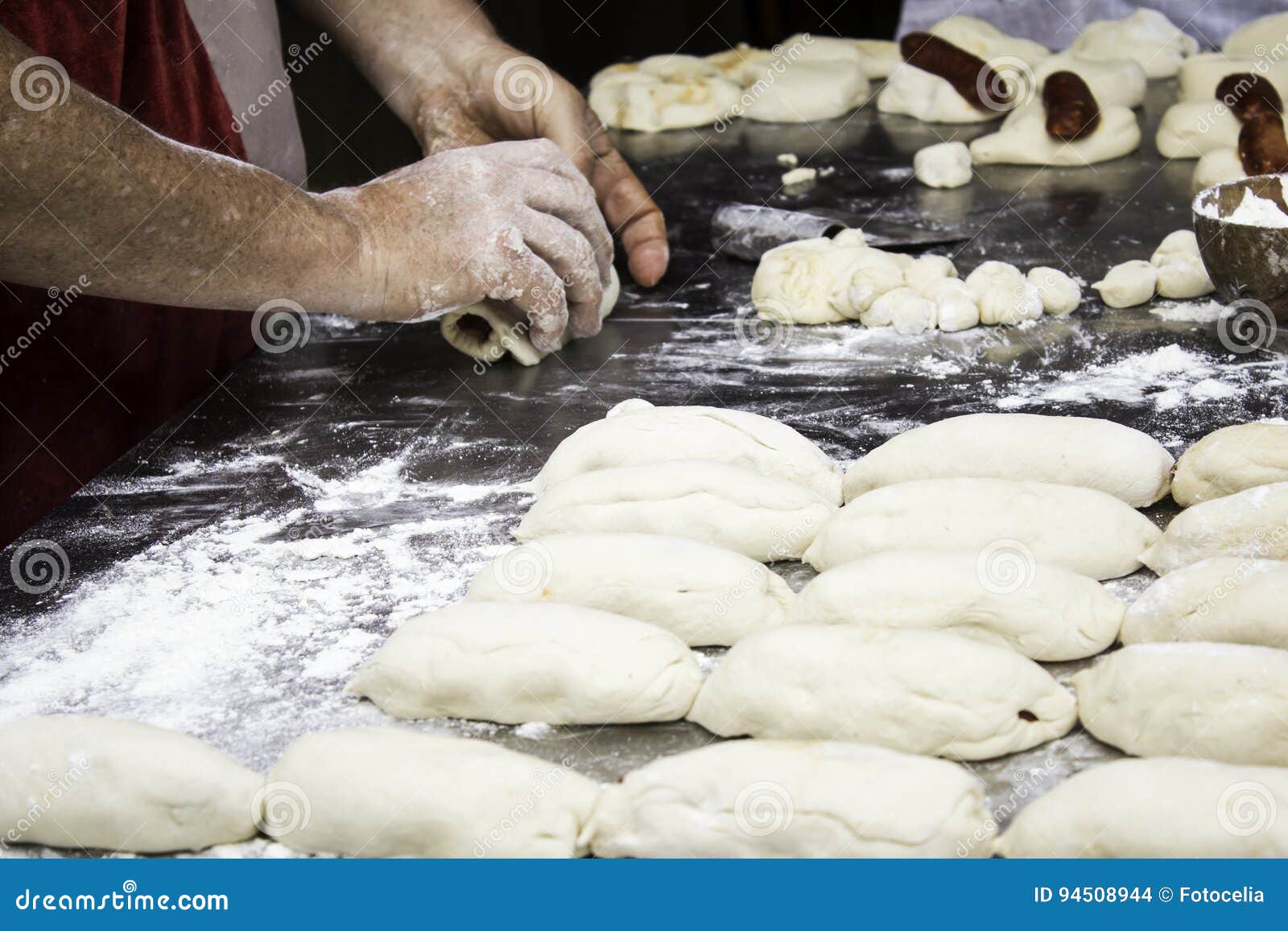 Man kneading bread stock photo. Image of person, pastry - 94508944