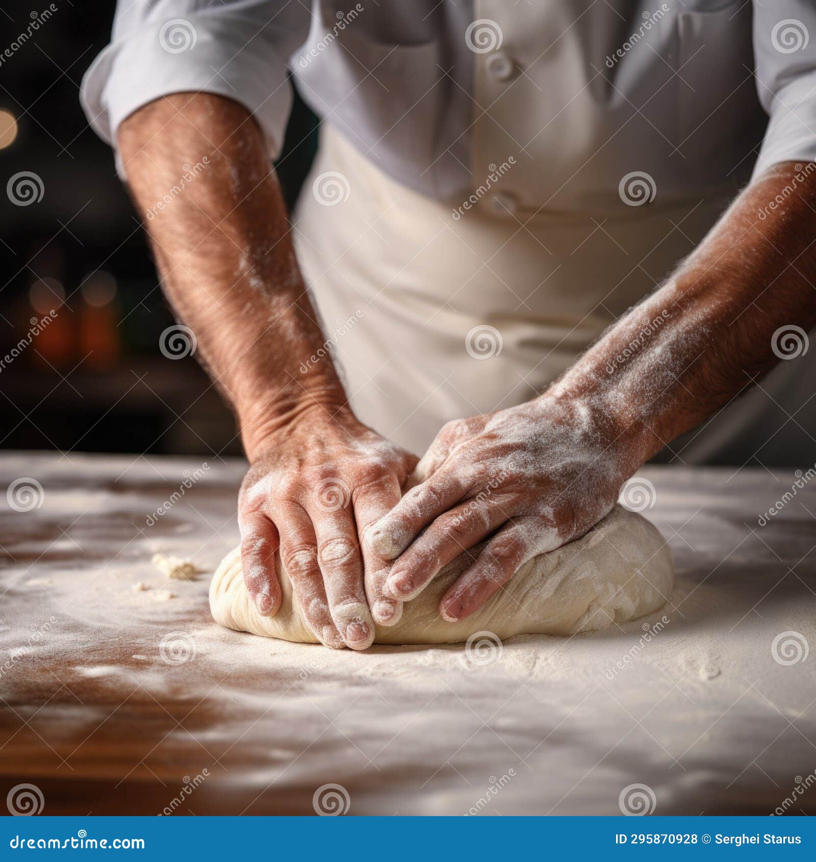 A Man is Kneading Dough on a Table, AI Stock Photo - Image of freshness ...