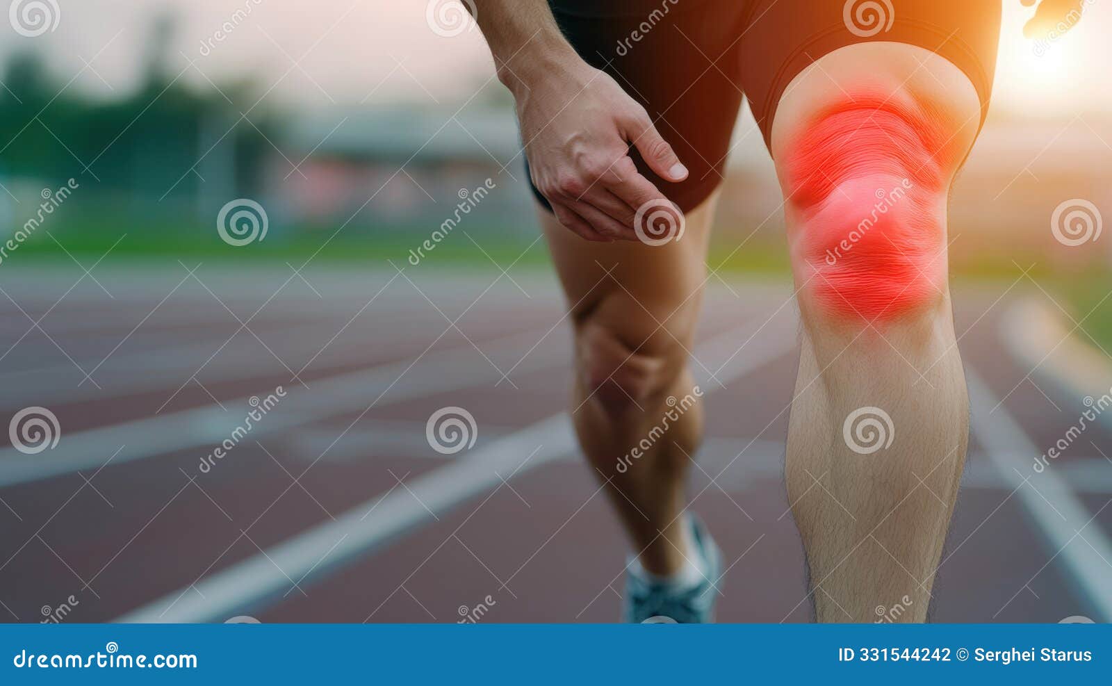 A Man with a Knee Injury Running on the Track, AI Stock Photo - Image ...