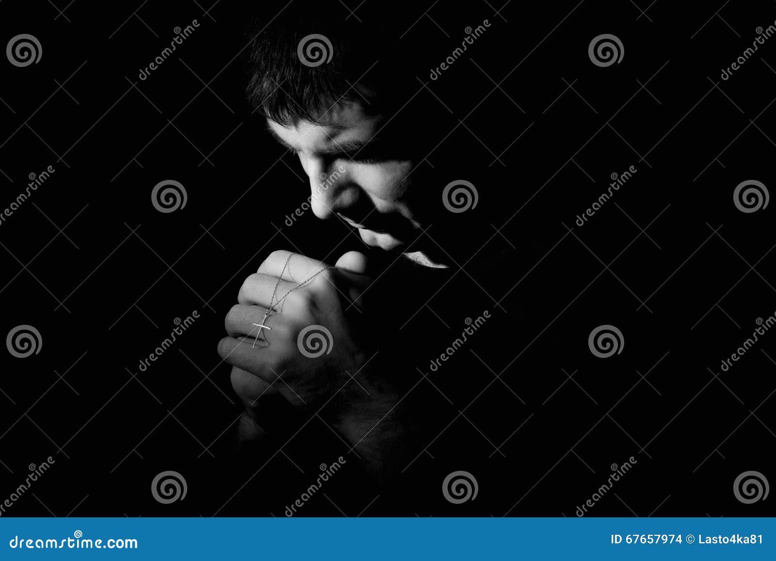 Man Kneeling Down Praying To God. Stock Photo - Image of black ...