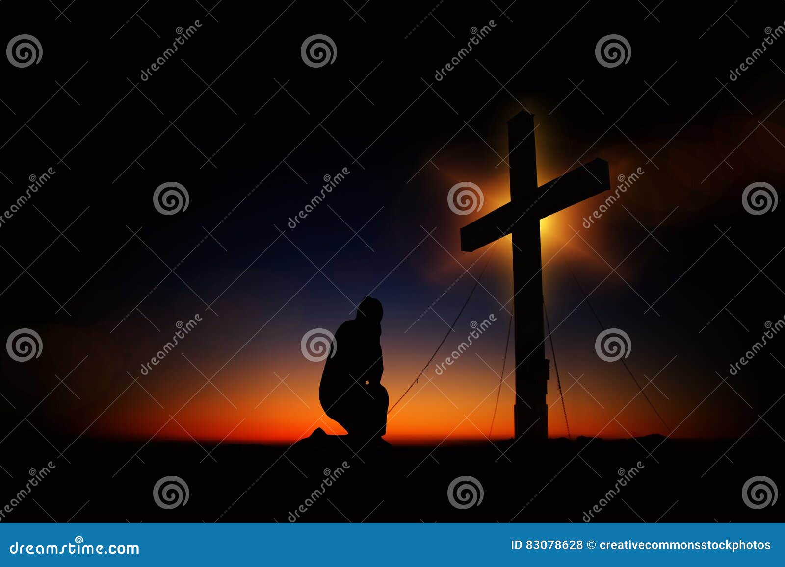 Man Kneeling In Front Of Cross Picture. Image: 83078628