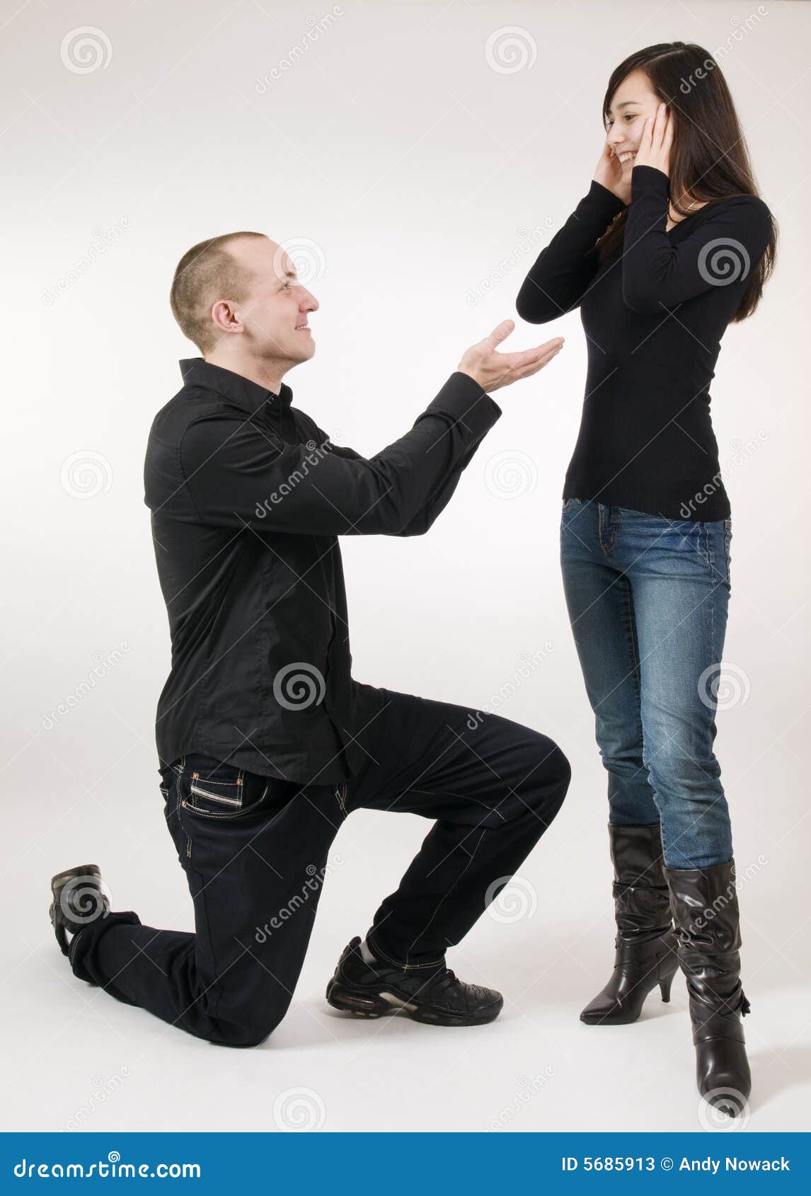 Man Kneeling Near Woman Stock Image Image Of Gesturing 5685913