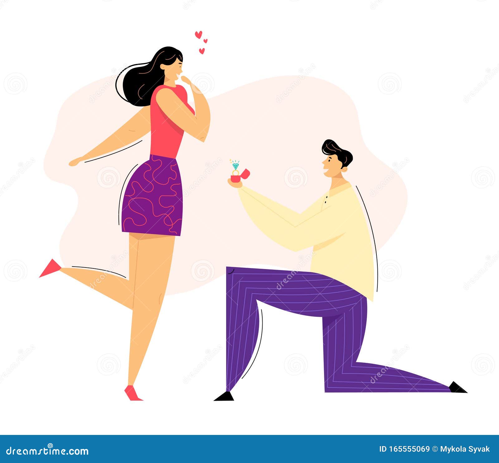 Man Kneeling Offering Engagement Ring To His Girlfriend Young Guy On