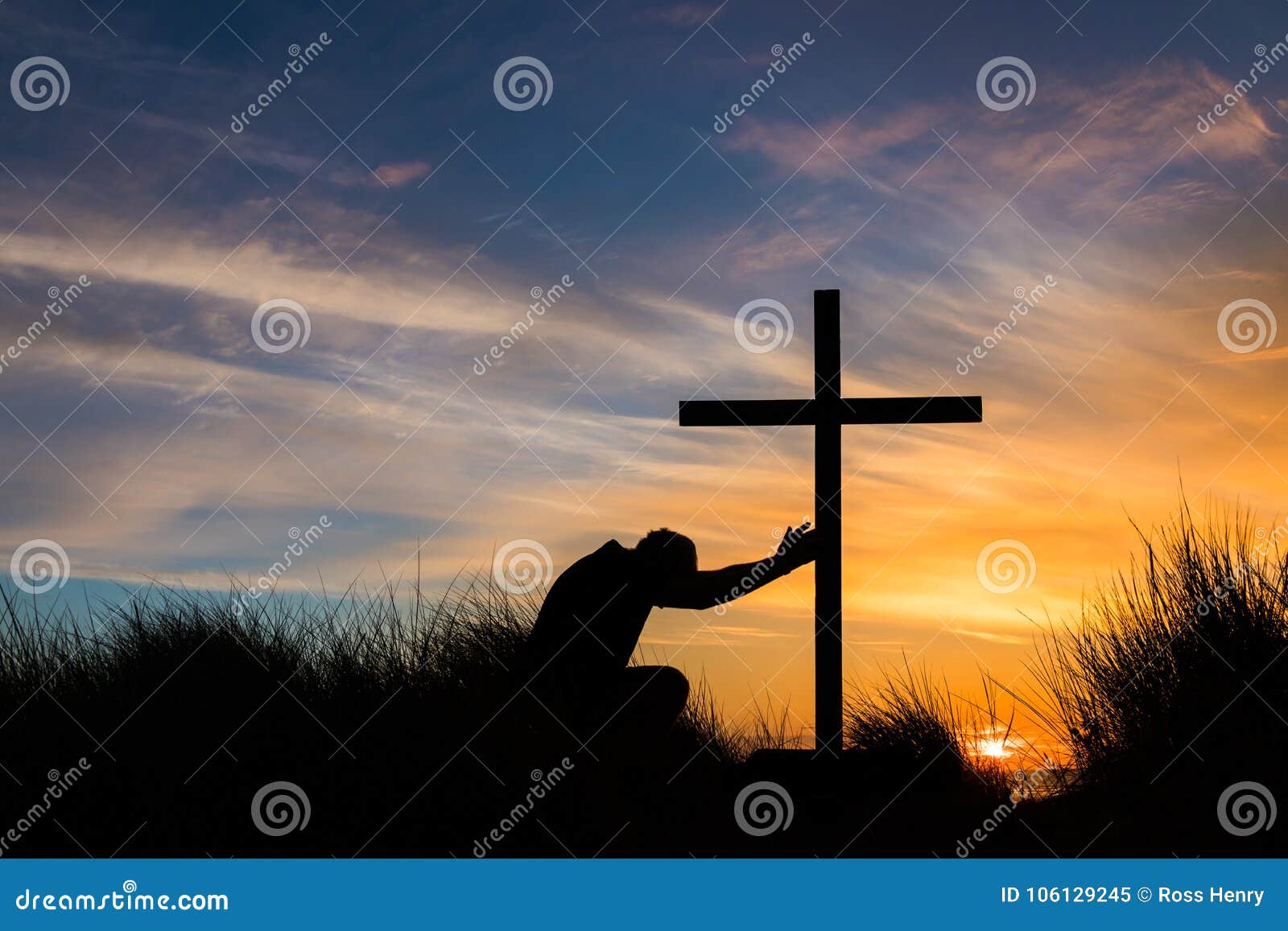 Touch the Cross stock image. Image of sunset, religious - 106129245