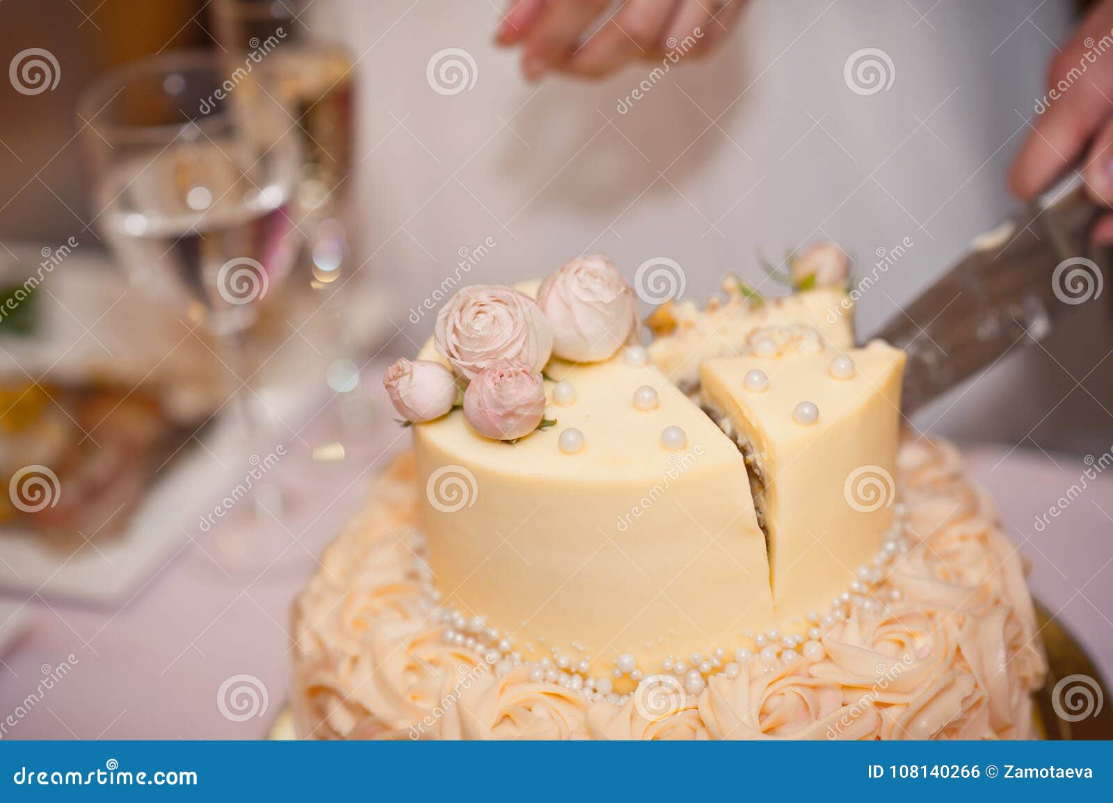 Division of the Cake into Several Pieces for Guests 7411. Stock Photo ...