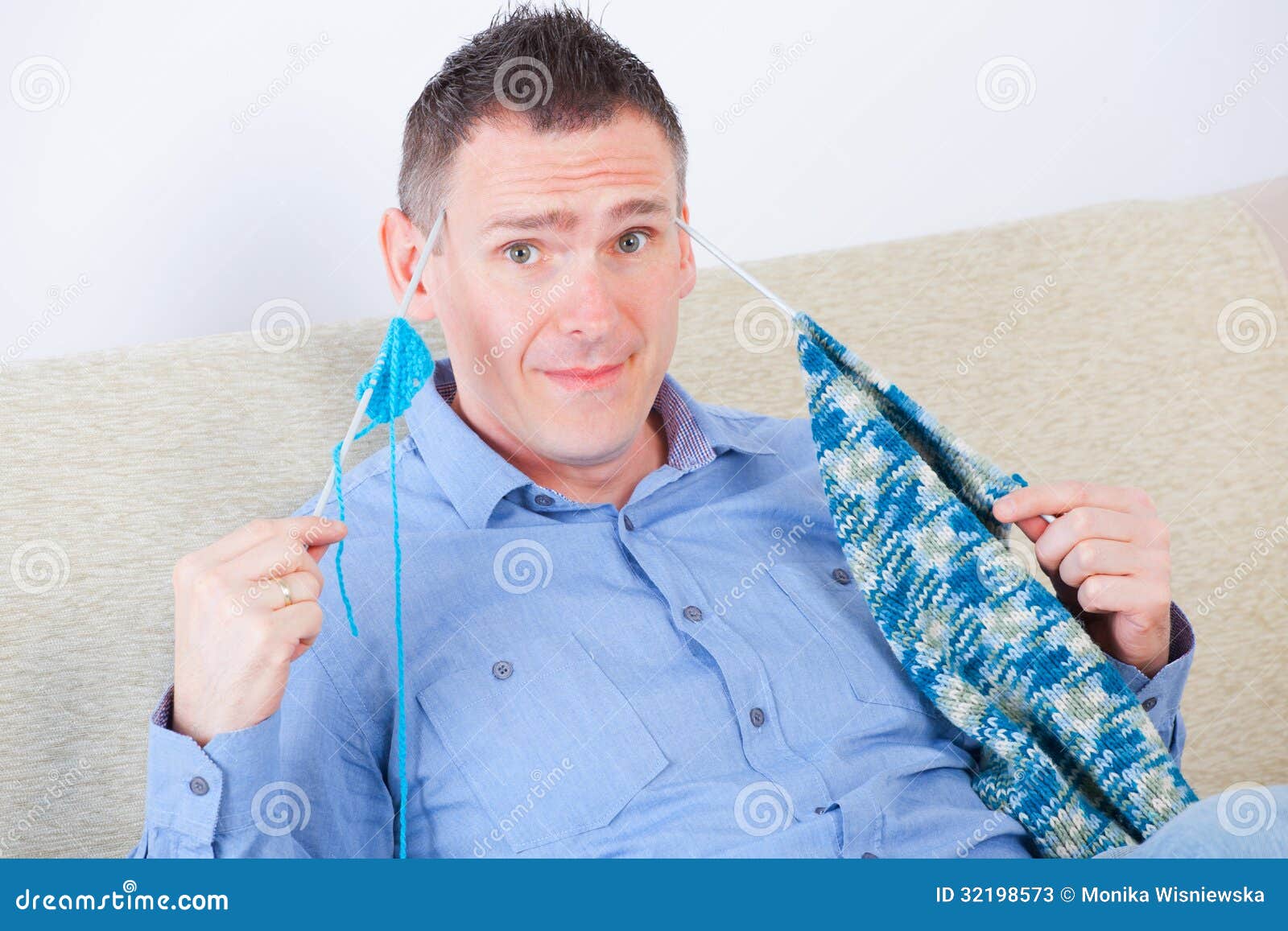Man knitting stock image. Image of ball, male, frustrated - 32198573
