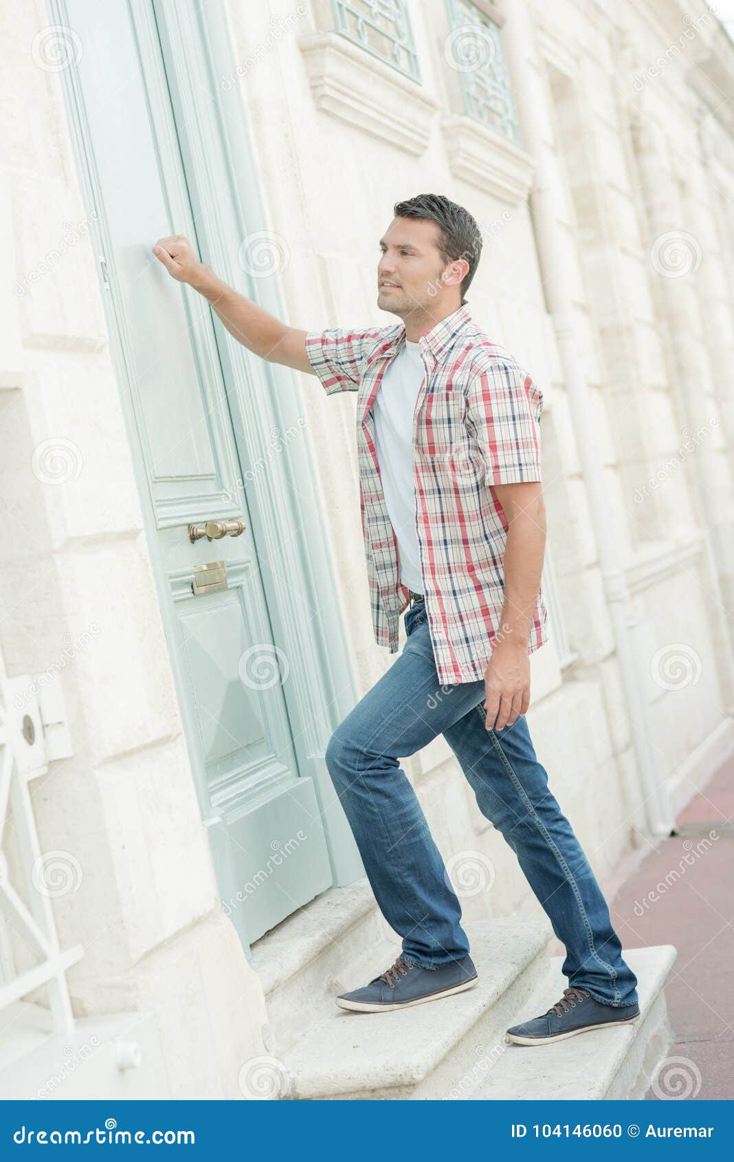 Man Knocking at Door Arrive Stock Photo - Image of front, locked: 104146060
