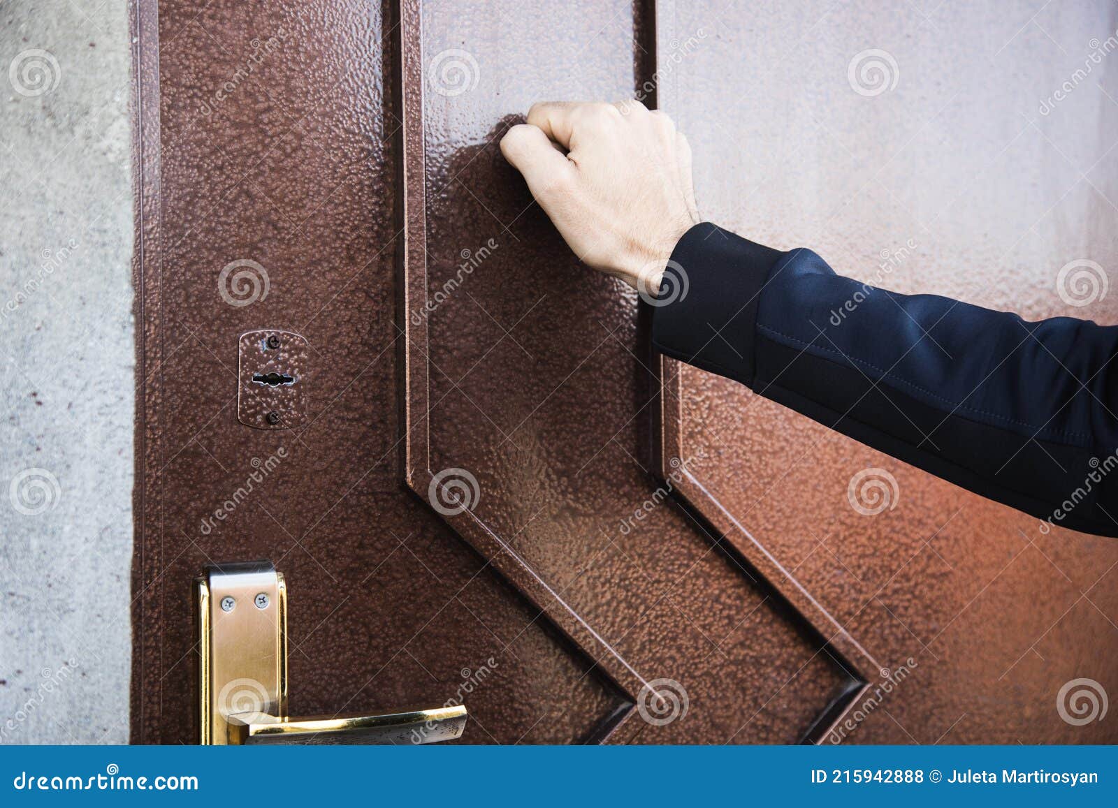 The man knocks on the door stock photo. Image of handle - 215942888