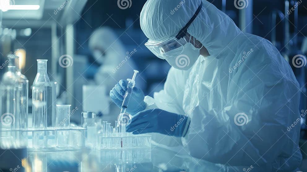 A Man in a Lab Coat and Goggles is Doing Something Stock Illustration ...