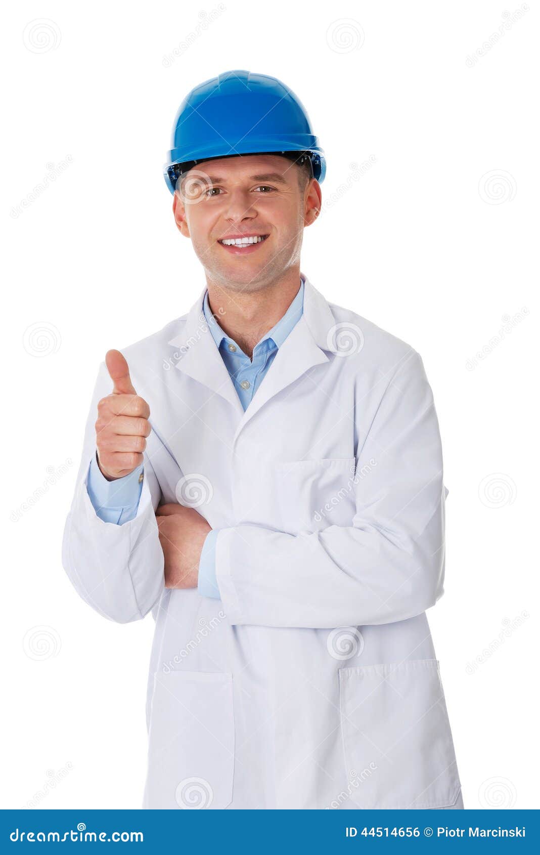 Man in a Lab Coat and Helmet Stock Photo - Image of lifestyle ...