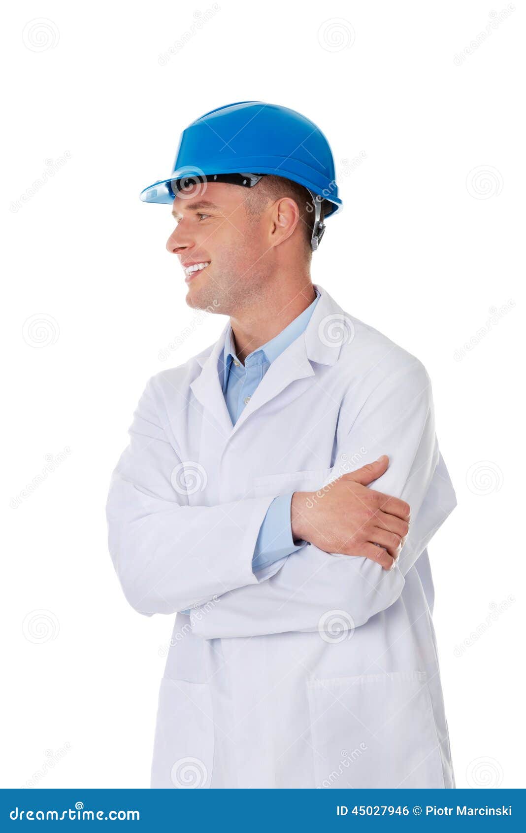 Man in a Lab Coat and Helmet Stock Photo - Image of people ...
