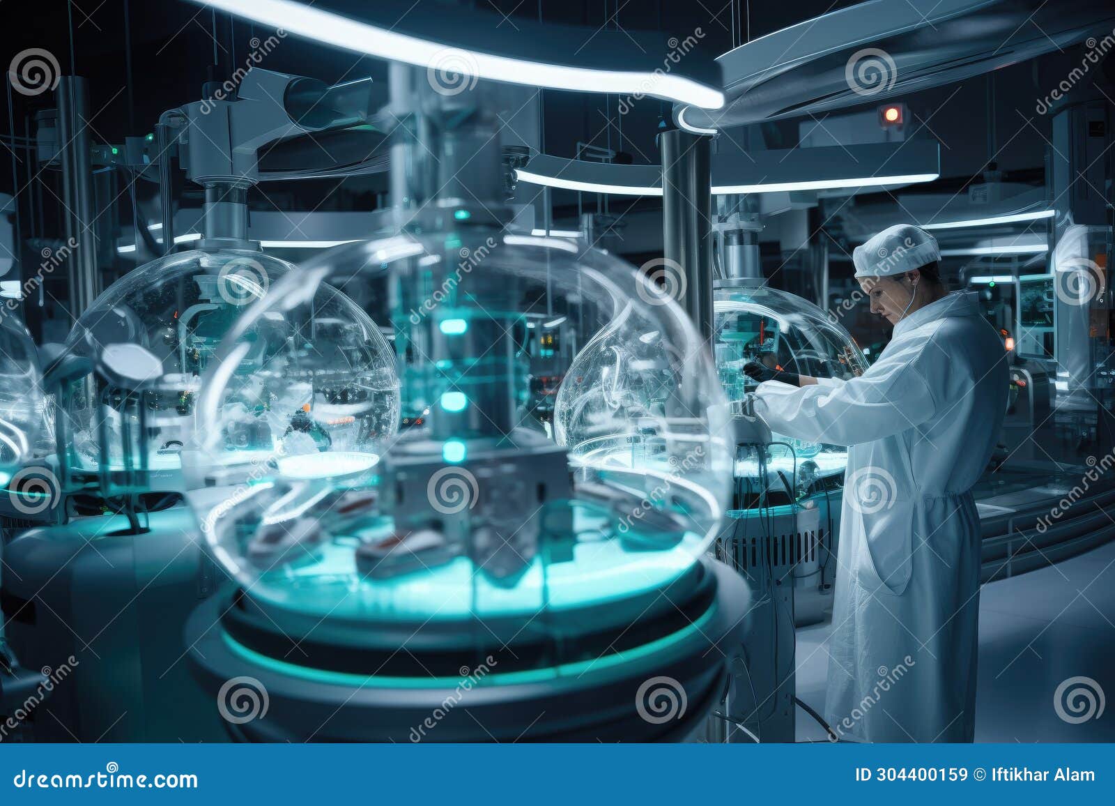 A Man in a Lab Coat is Seen Diligently Working on a Machine in a ...