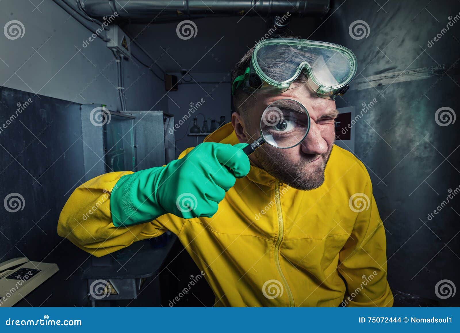 Man in the Lab with Magnifier Stock Photo - Image of bearded, research ...