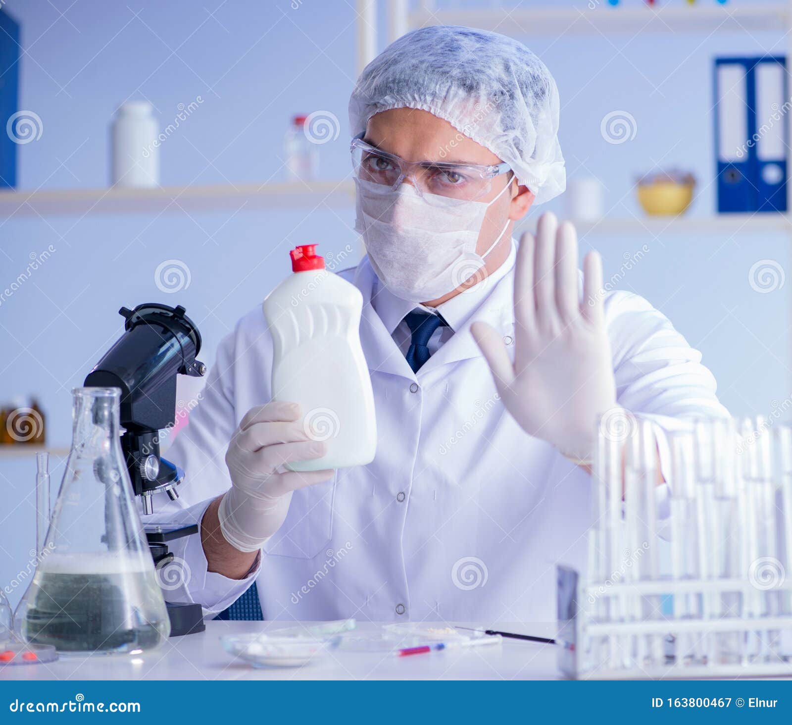 Man in the Lab Testing New Cleaning Solution Detergent Stock Image ...