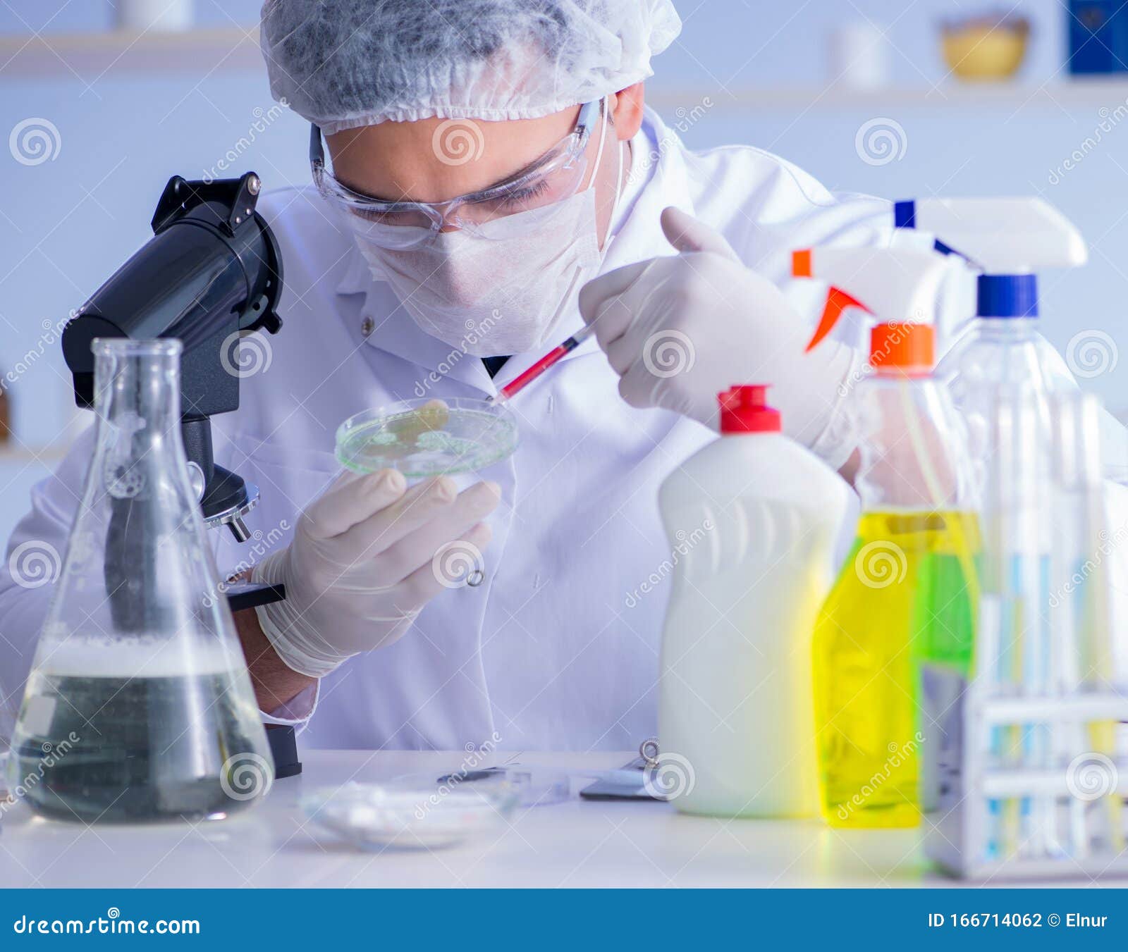 Man in the Lab Testing New Cleaning Solution Detergent Stock Photo ...
