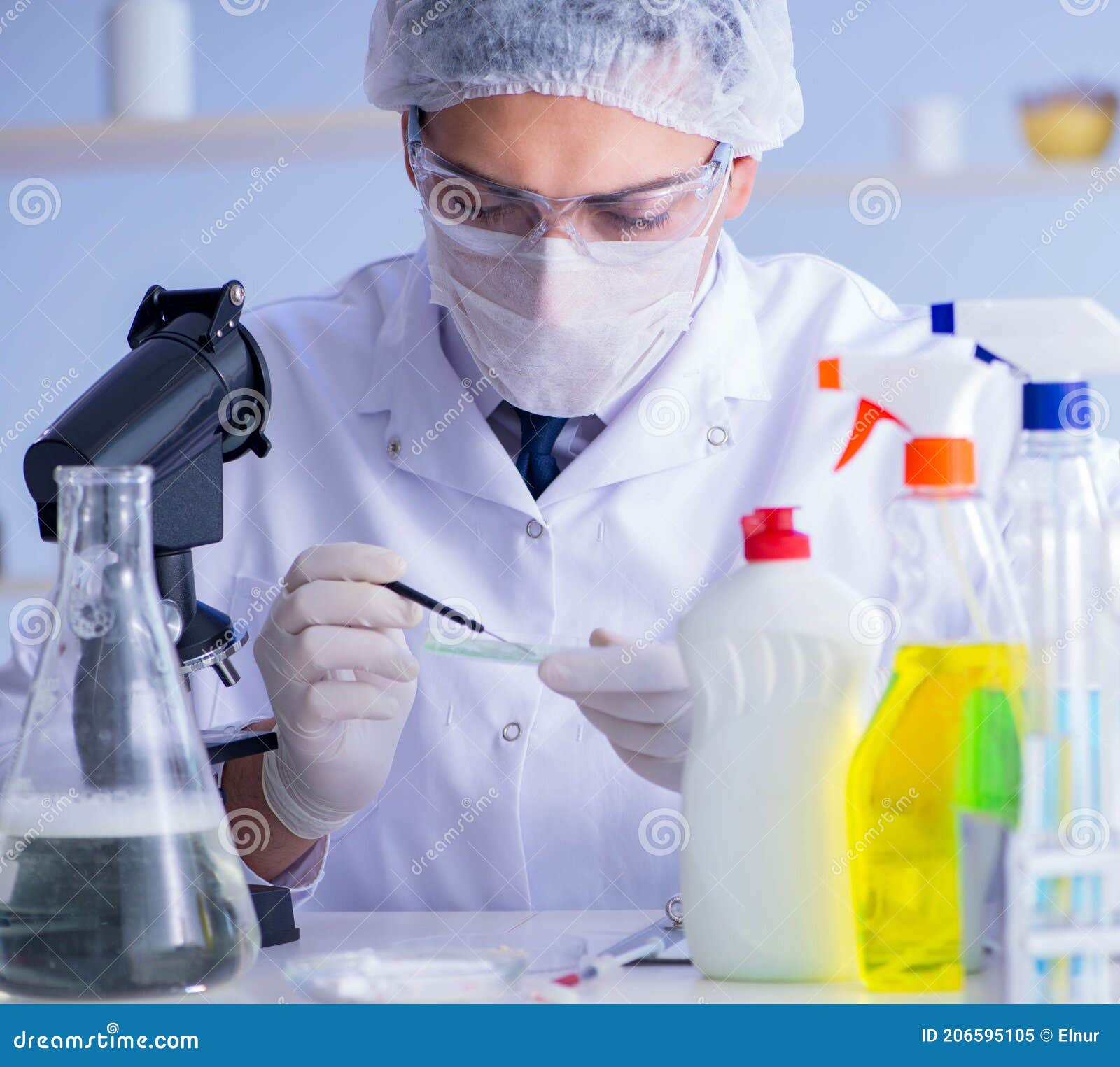 Man in the Lab Testing New Cleaning Solution Detergent Stock Image ...