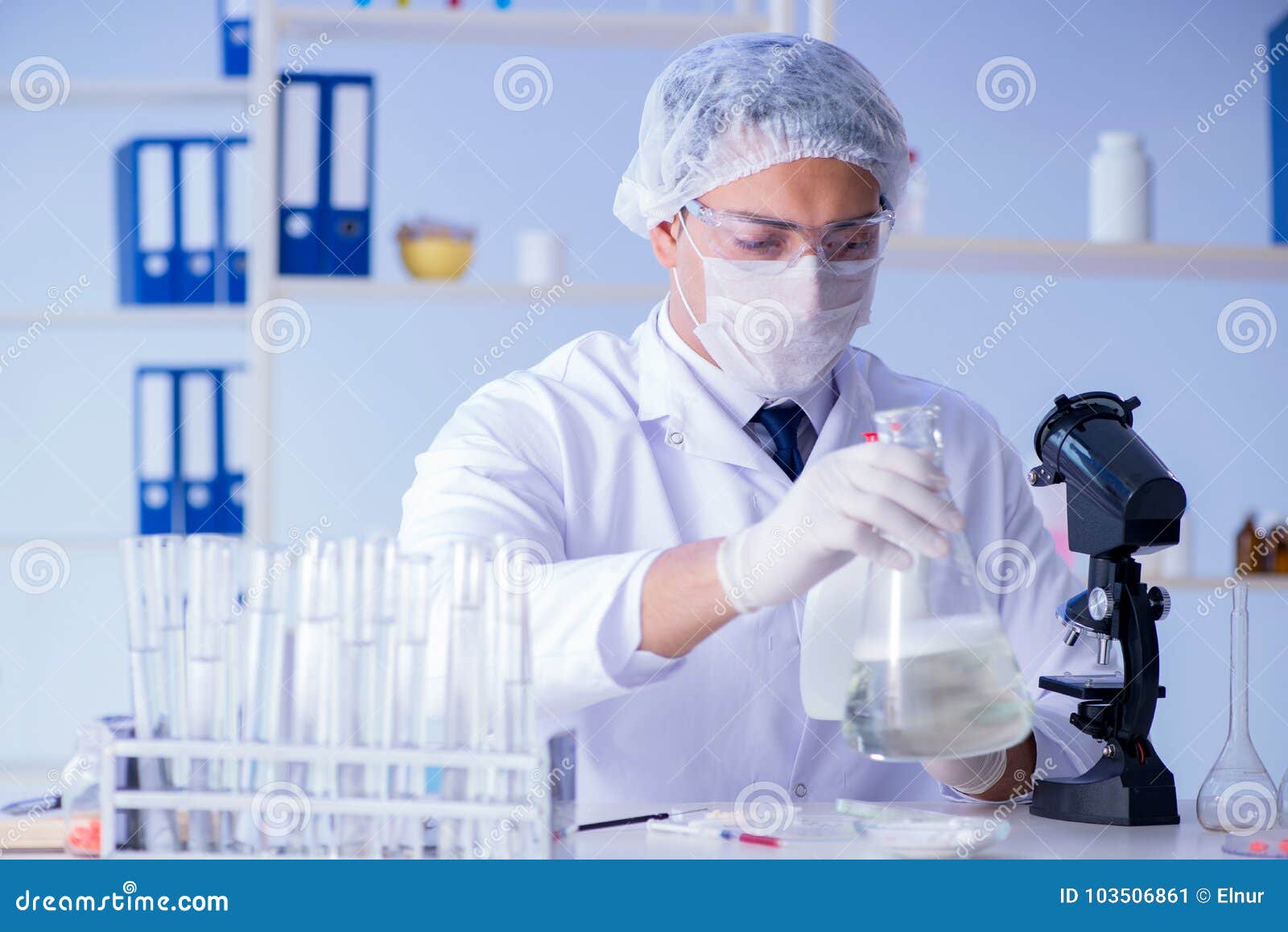 The Man in the Lab Testing New Cleaning Solution Detergent Stock Image ...