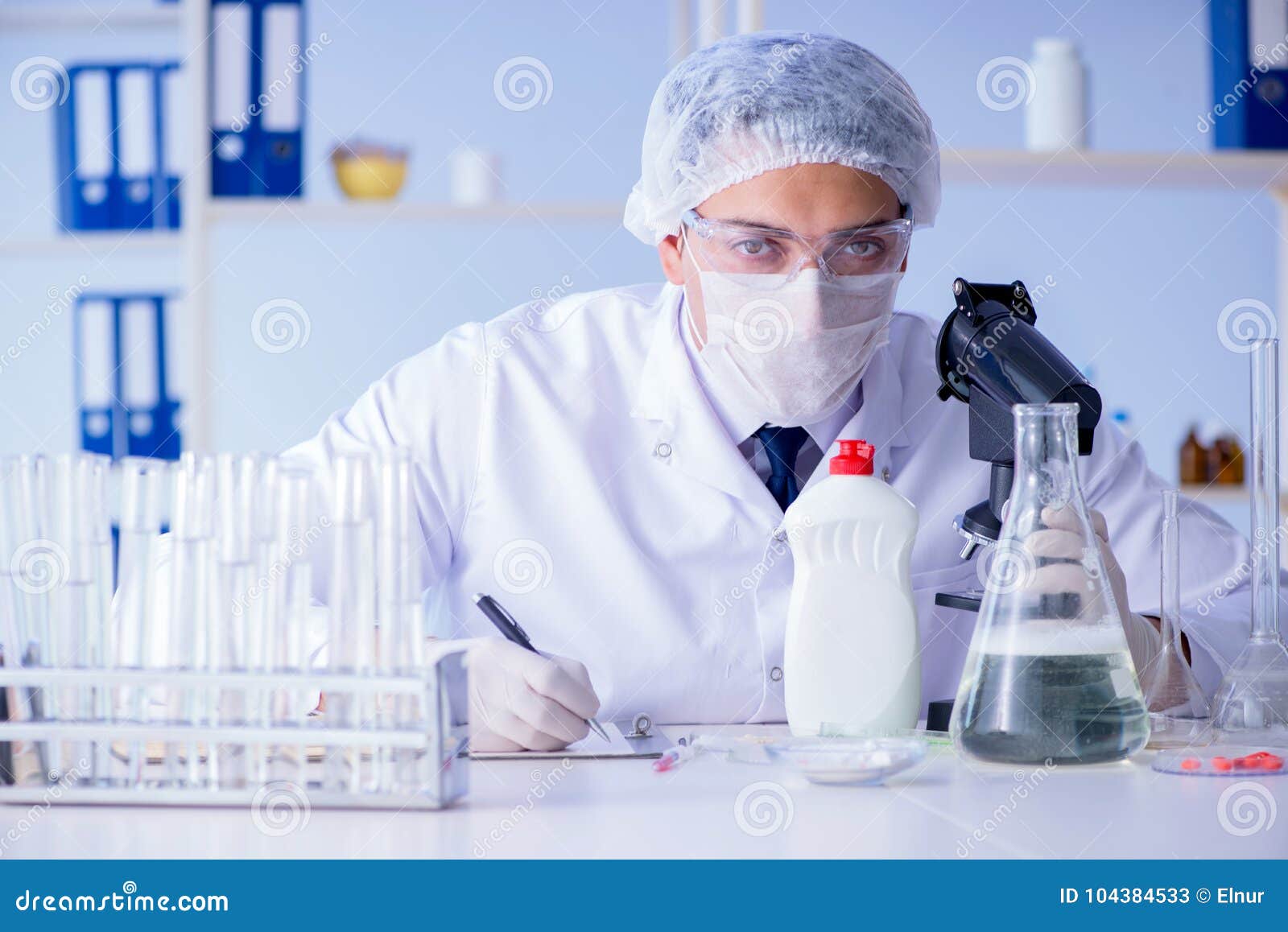 The Man in the Lab Testing New Cleaning Solution Detergent Stock Image ...