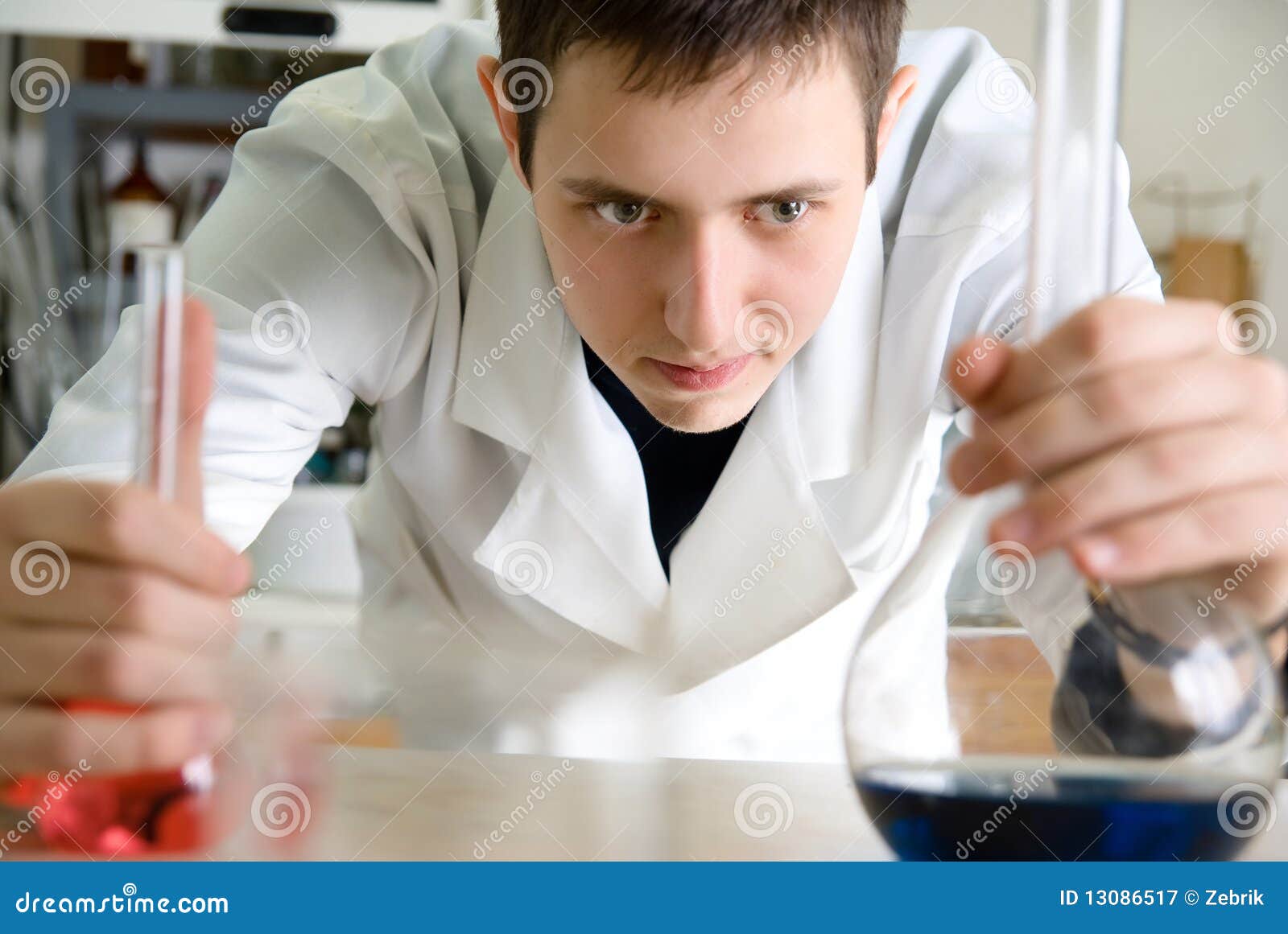 Man in Laboratory with Flask Stock Image - Image of liquid, control ...