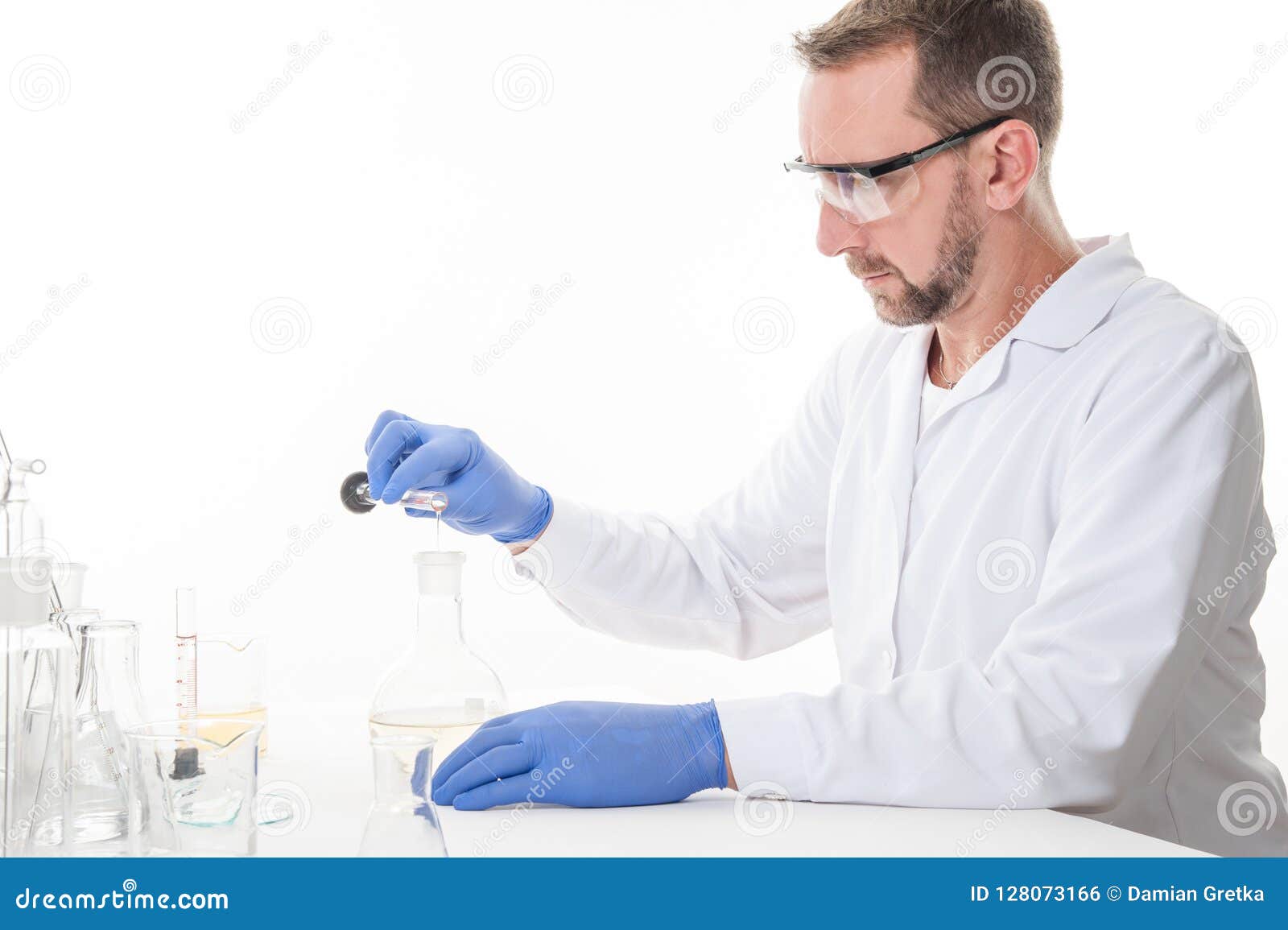 View of a Man in the Laboratory while Performing Experiments Stock ...